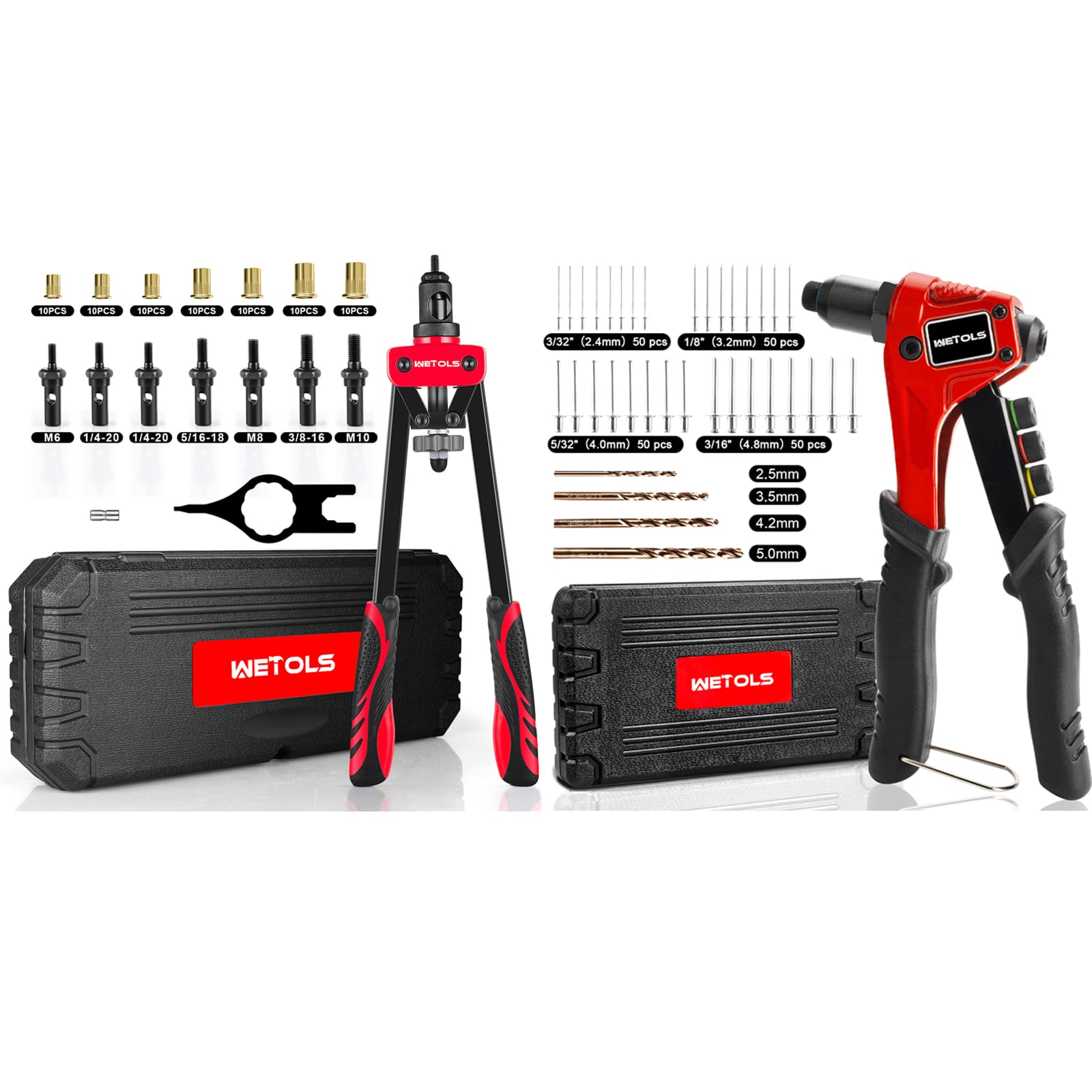 Amazon.com: WETOLS Rivet Gun Kit and Rivet Nut Tool, Hand Rivet Gun ...