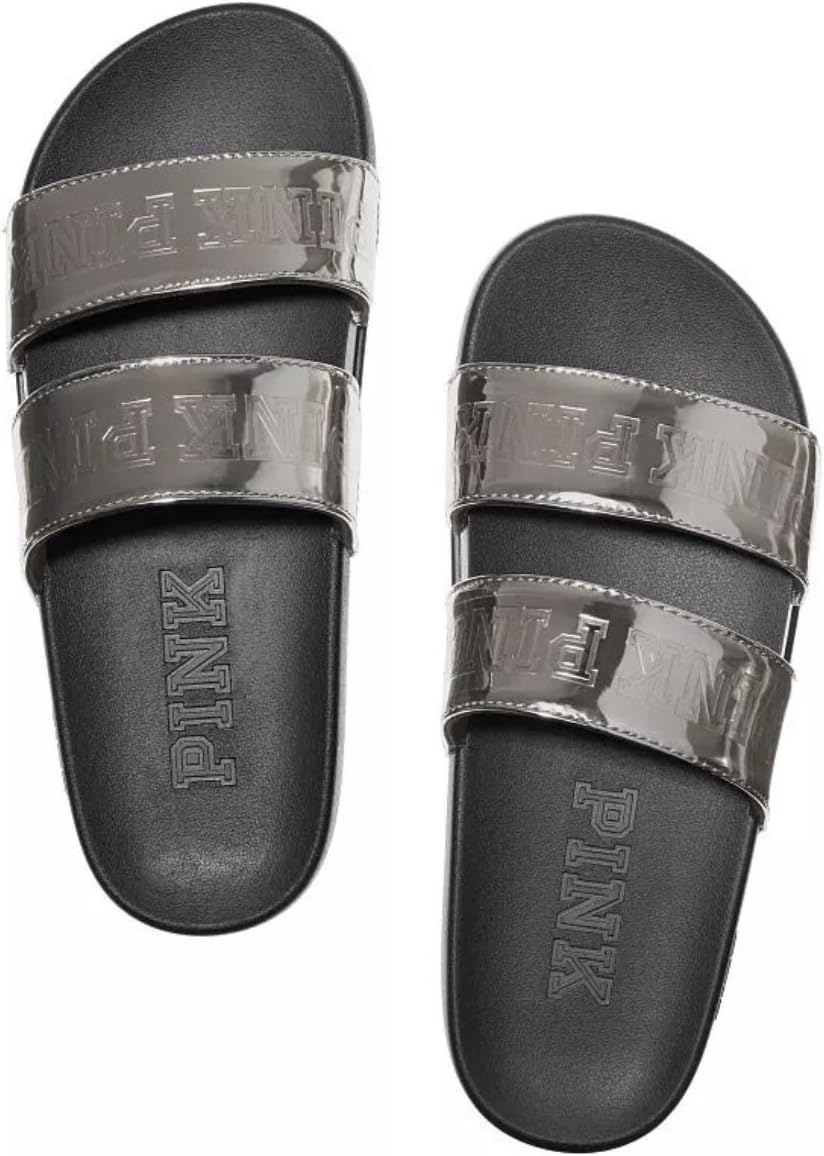 Amazon.com | Victoria’s Secret Pink Slide Sandals Double Strap Gunmetal ...