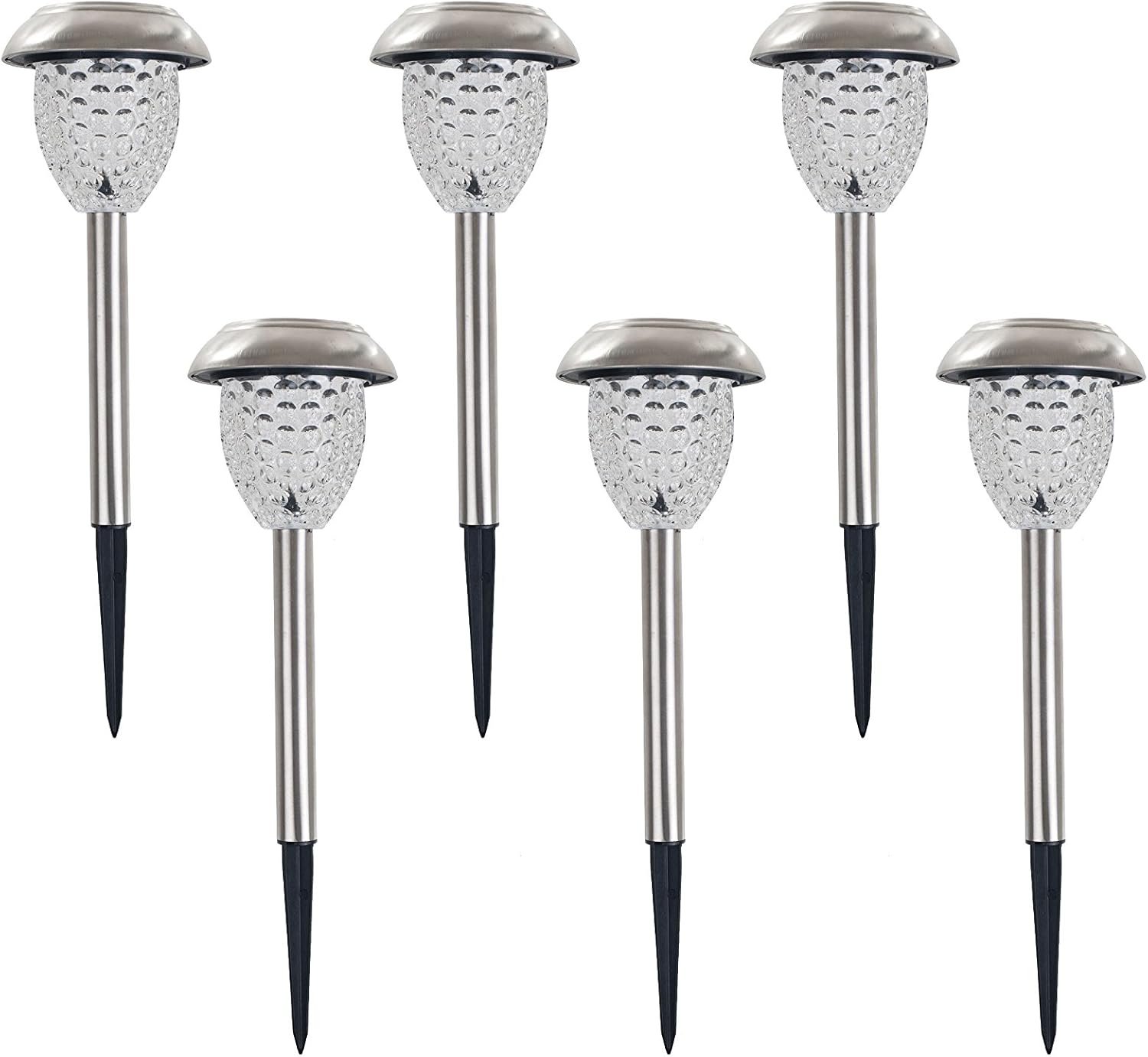 Solar Powered Glass Lights (Set of 6)- LED Outdoor Stake Spotlight ...