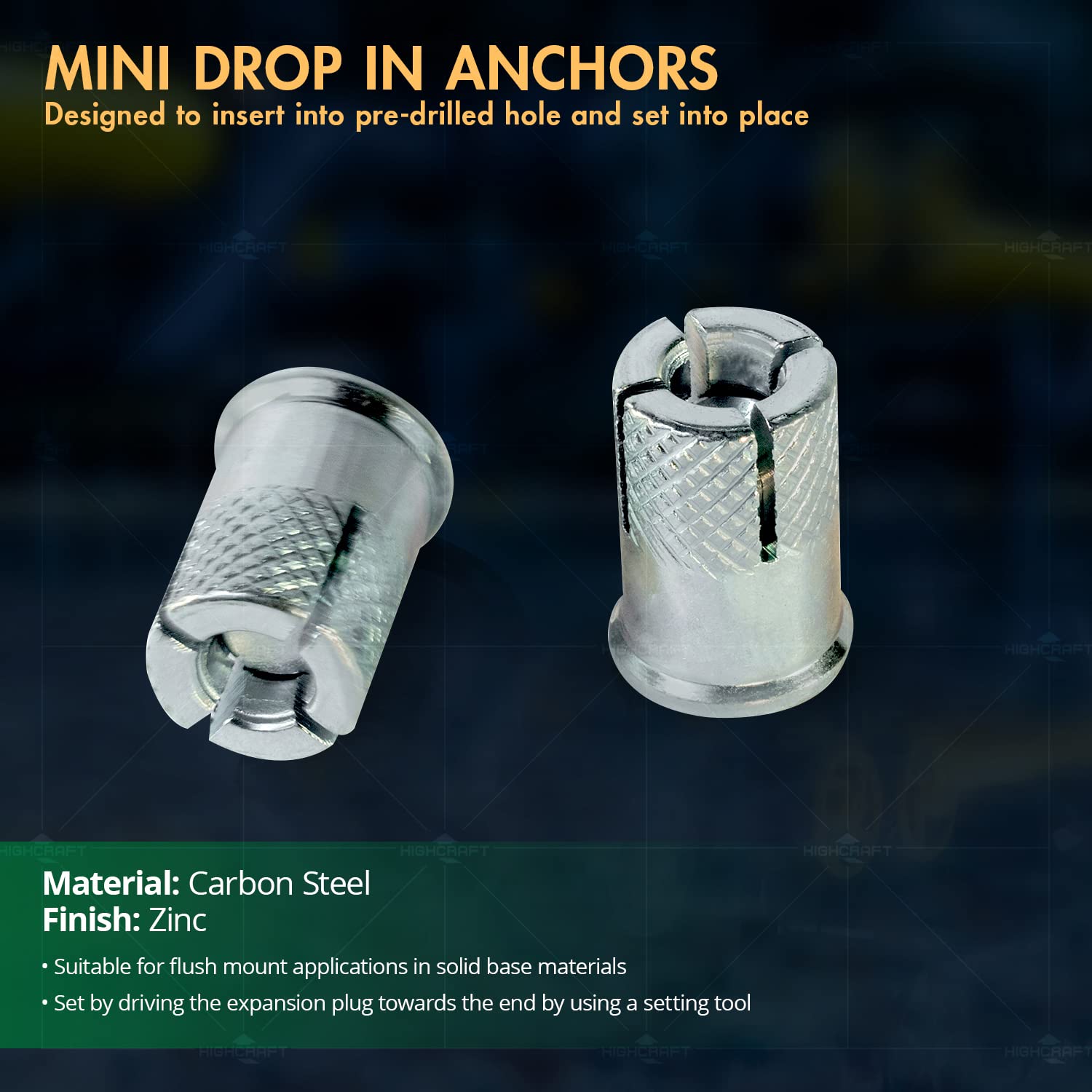 Snapklik.com : Highcraft FJBN34 1/2 Inch Mini Drop In Anchors, Zinc ...