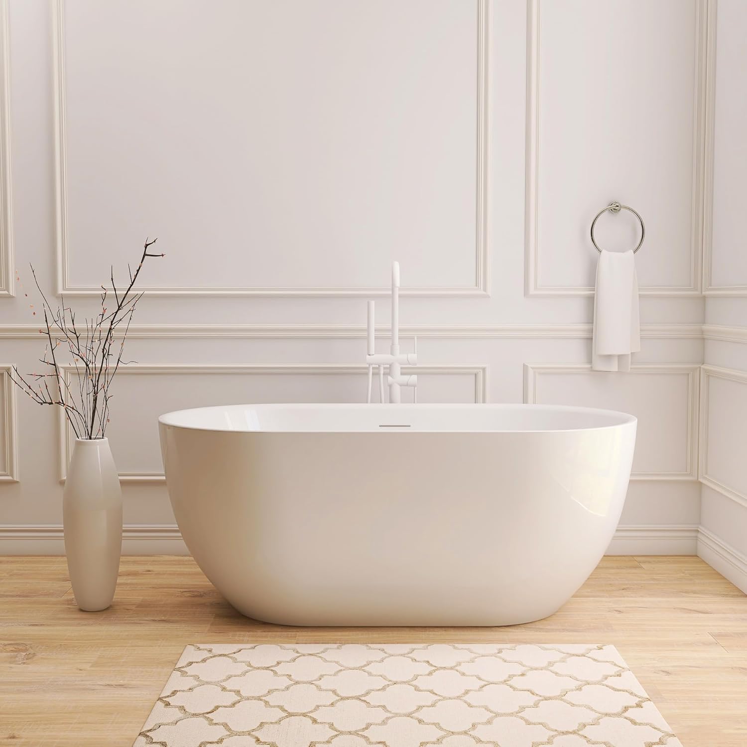Yinzanw 59" Oval Acrylic Tub, Freestanding Bathtub Integrated Removable ...