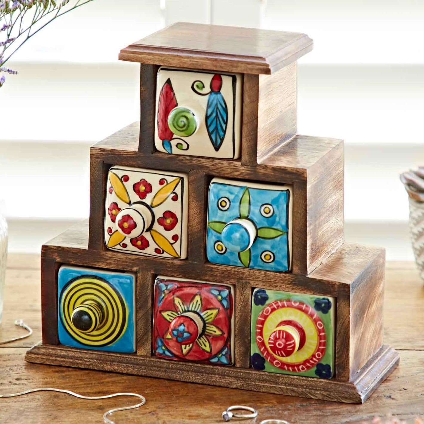 Traditional Indian Ceramic Hand Painted 6 Drawer Set (Pyramid) 225 X ...
