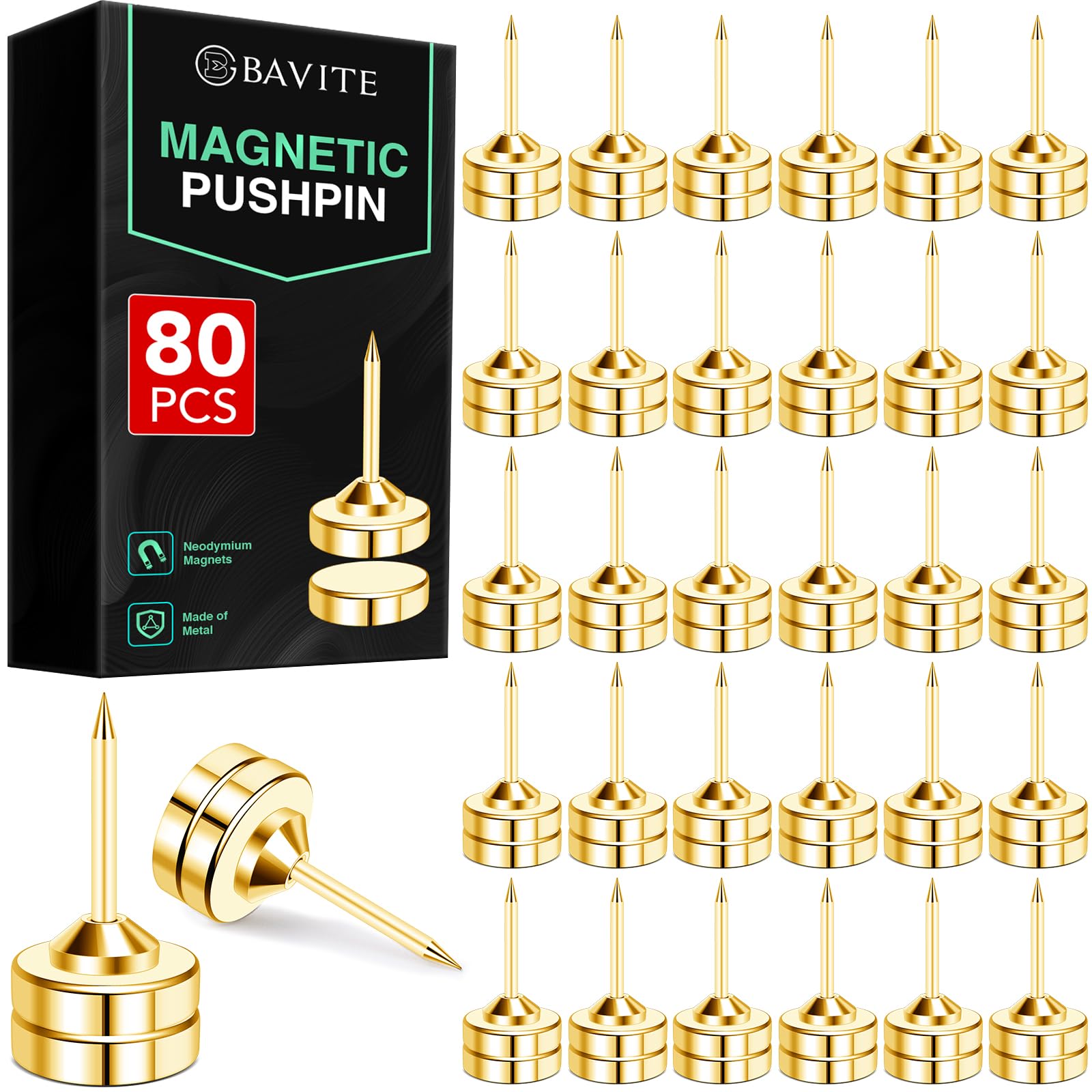 Amazon.com: E BAVITE 80 Set Magnetic Push Pins,Flat Push Pin, Magnetic ...