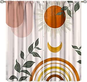 Amazon.com: Bohemian Mid Century Boho Curtains, Orange Spring Summer Palm Leaf Sun Abstract ...