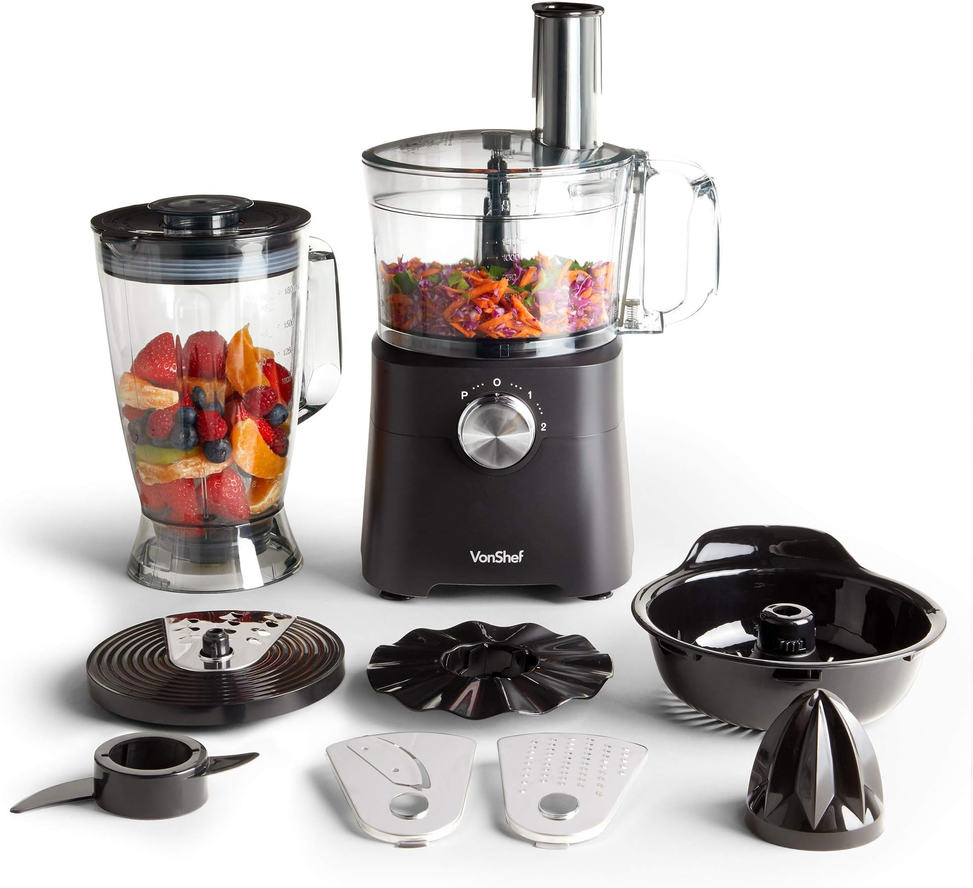 VonShef Food Processor – 750W Multifunctional 8in1 Chopper, Knead Dough ...