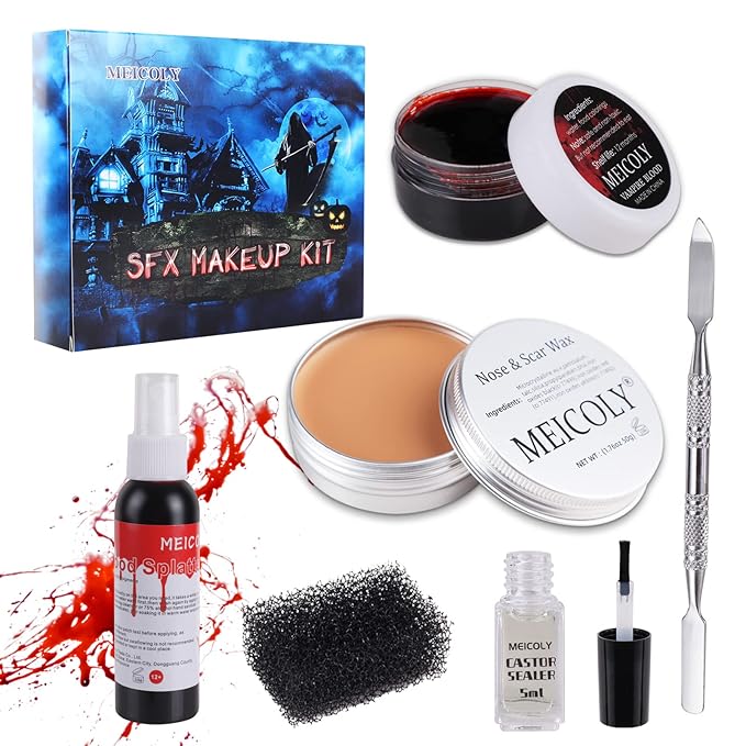 Amazon.com : MEICOLY SFX Makeup Kit Scars Wax, Fake Blood Spray(2.1Oz ...