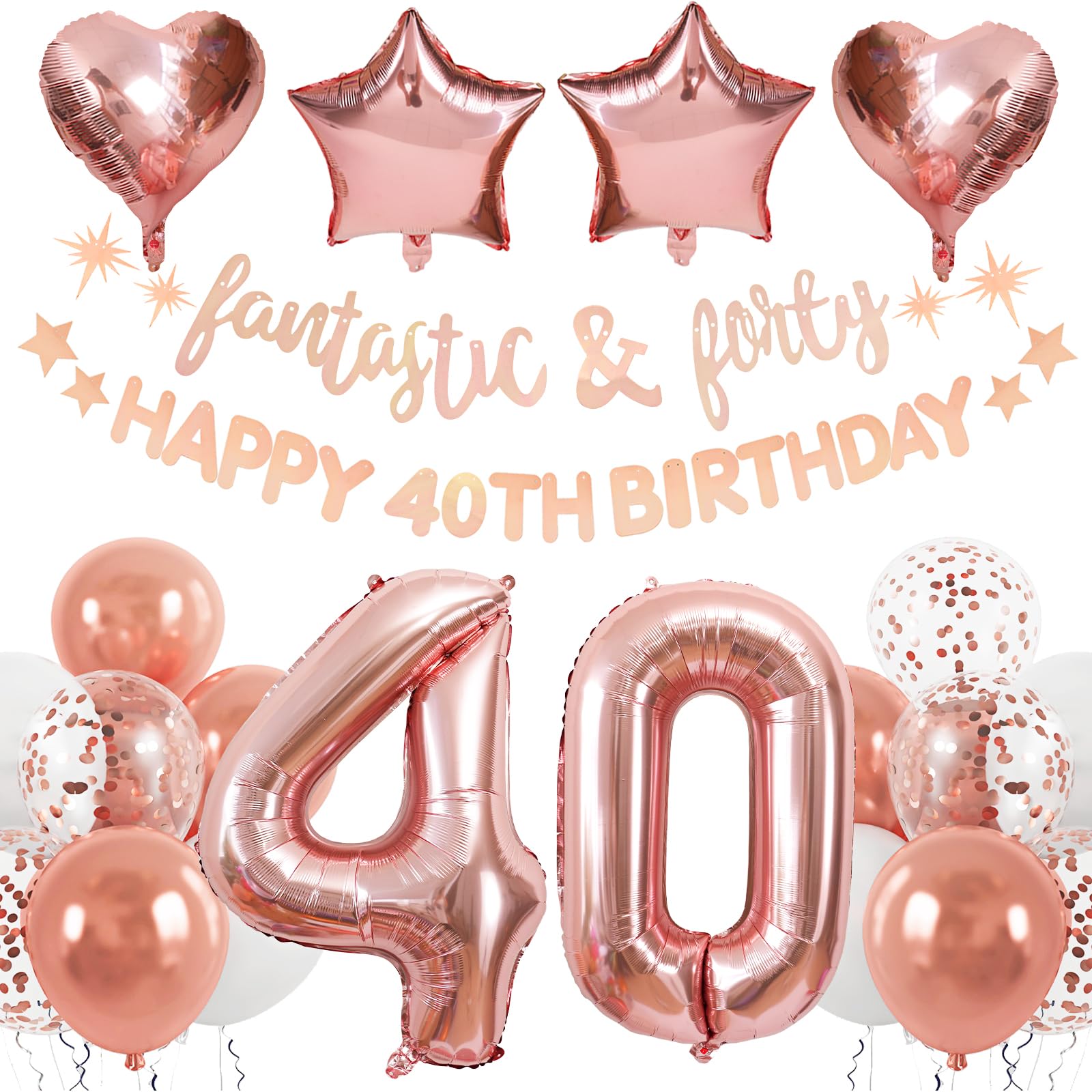 Amazon.com: RUBFAC 40th Birthday Decorations Women, Rose Gold 40 ...