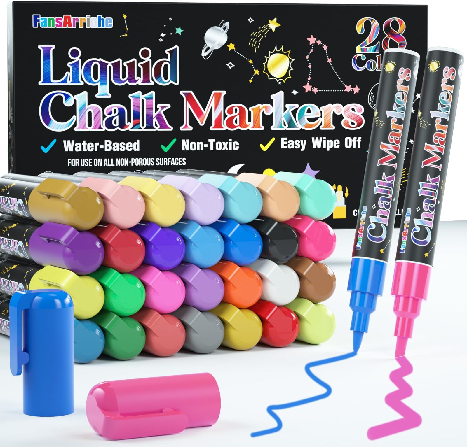 Amazon Basics Bullet/Chisel Reversible Tip Chalk Markers, Bright Colors ...