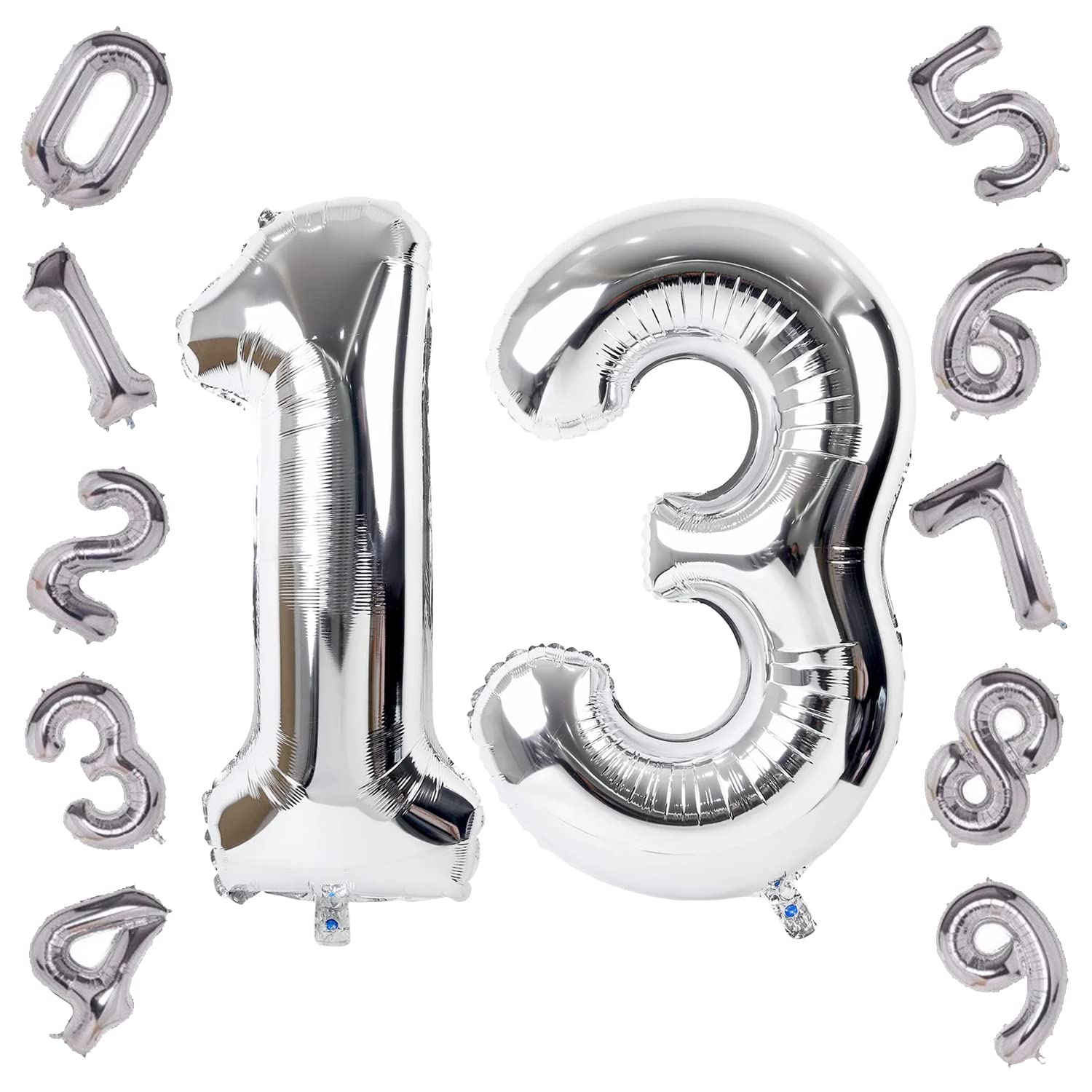Party Propz Large 13 Number Foil Balloon - 16 Inch, Silver Number Foil ...