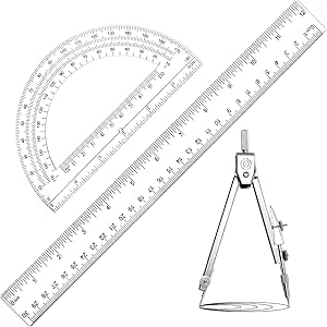 Zonon 3 Pcs Geometric Math Set, Drawing Compass, 6 Inch Protractor and ...