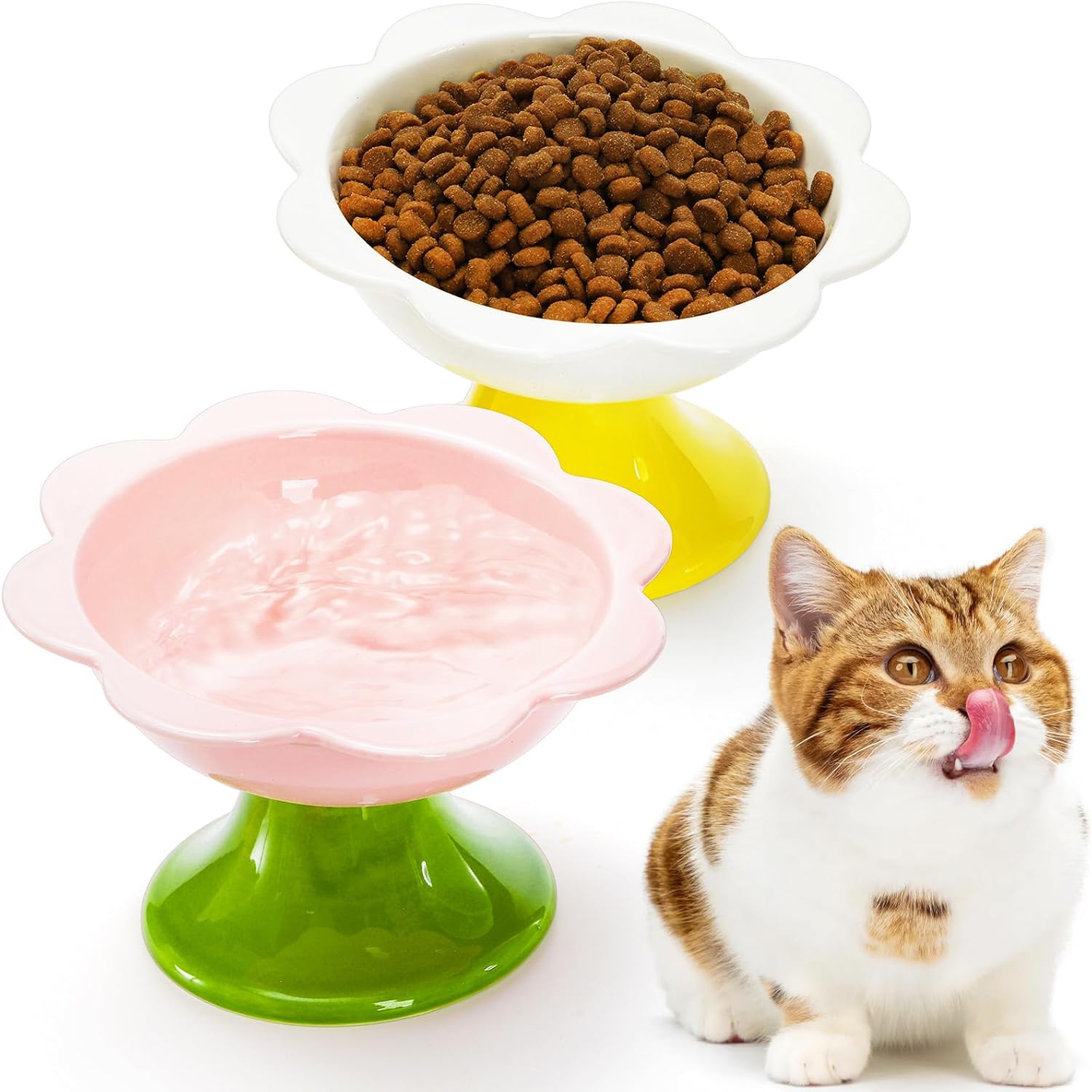 Tilted Ceramic Elevated Cat Bowls Whisker Friendly WUWEOT Raised Cat ...