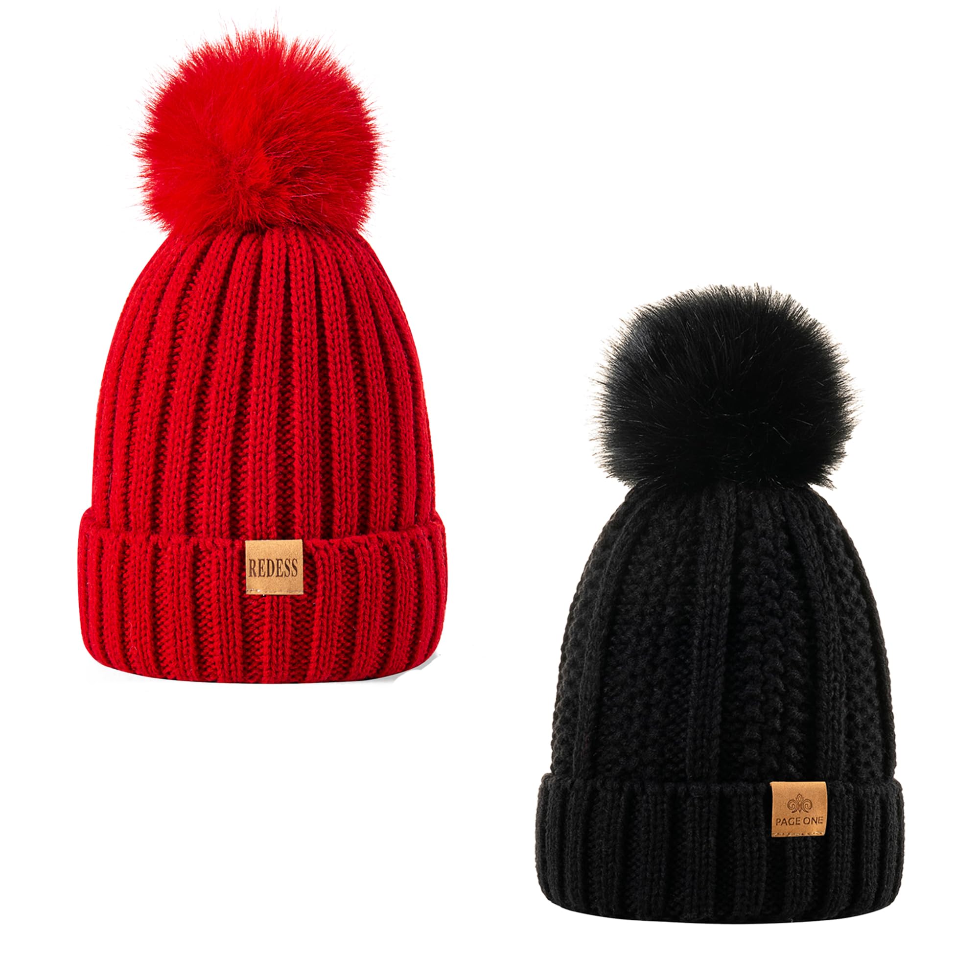 Amazon.com: REDESS Womens Winter Knitted Beanie Hat Warm Fleece Lined ...