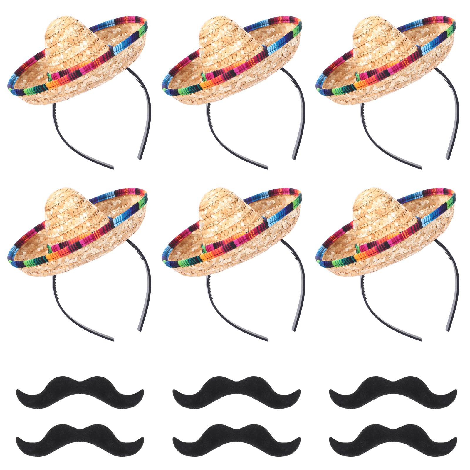 Snapklik.com : Pasimy 12 Pcs Mini Sombrero Fiesta Hats Fake Mustaches ...