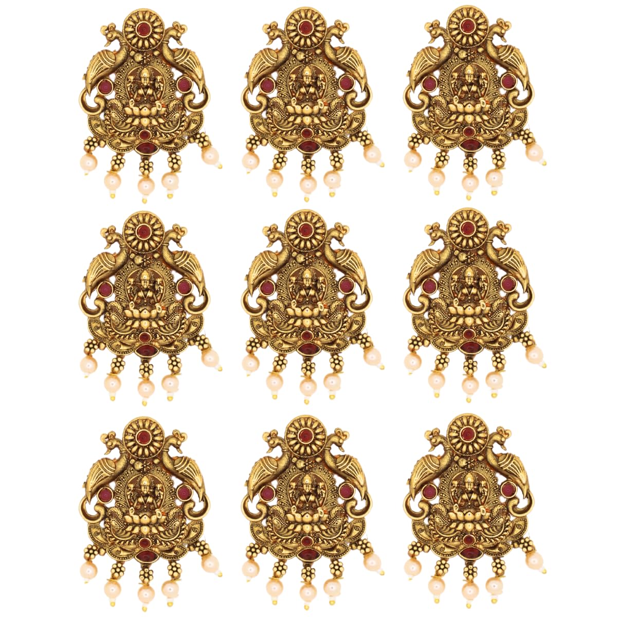 JWELLA Set of 9 Lakshmi Temple Design Choti Pins with Red & Green ...