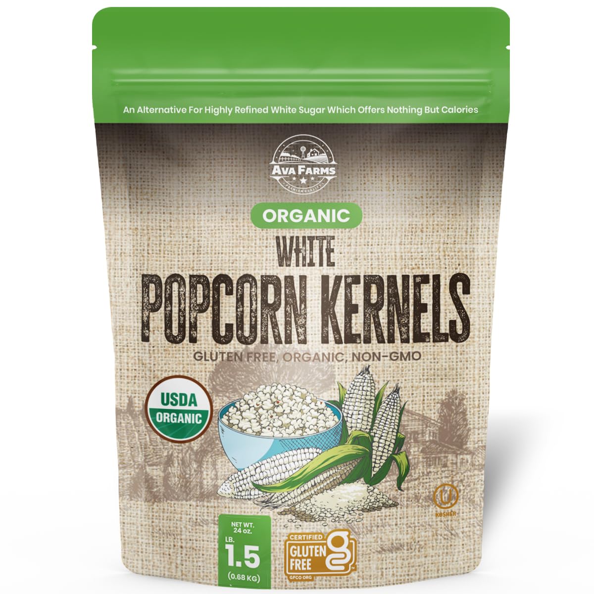 Amazon.com: Ava Farms Organic White Popcorn Kernels – 24 OZ. Bag Gluten ...