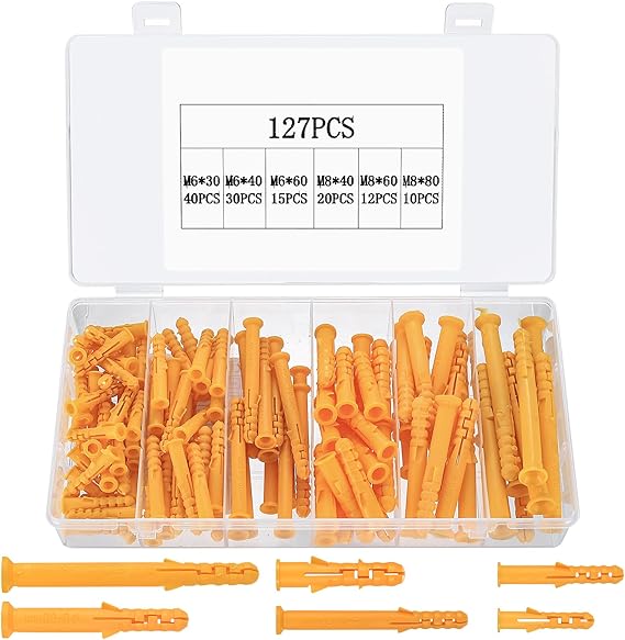 127 Pcs Assorted Wall Plugs Set, Raw Plugs Assorted, Plastic Raw Plugs ...