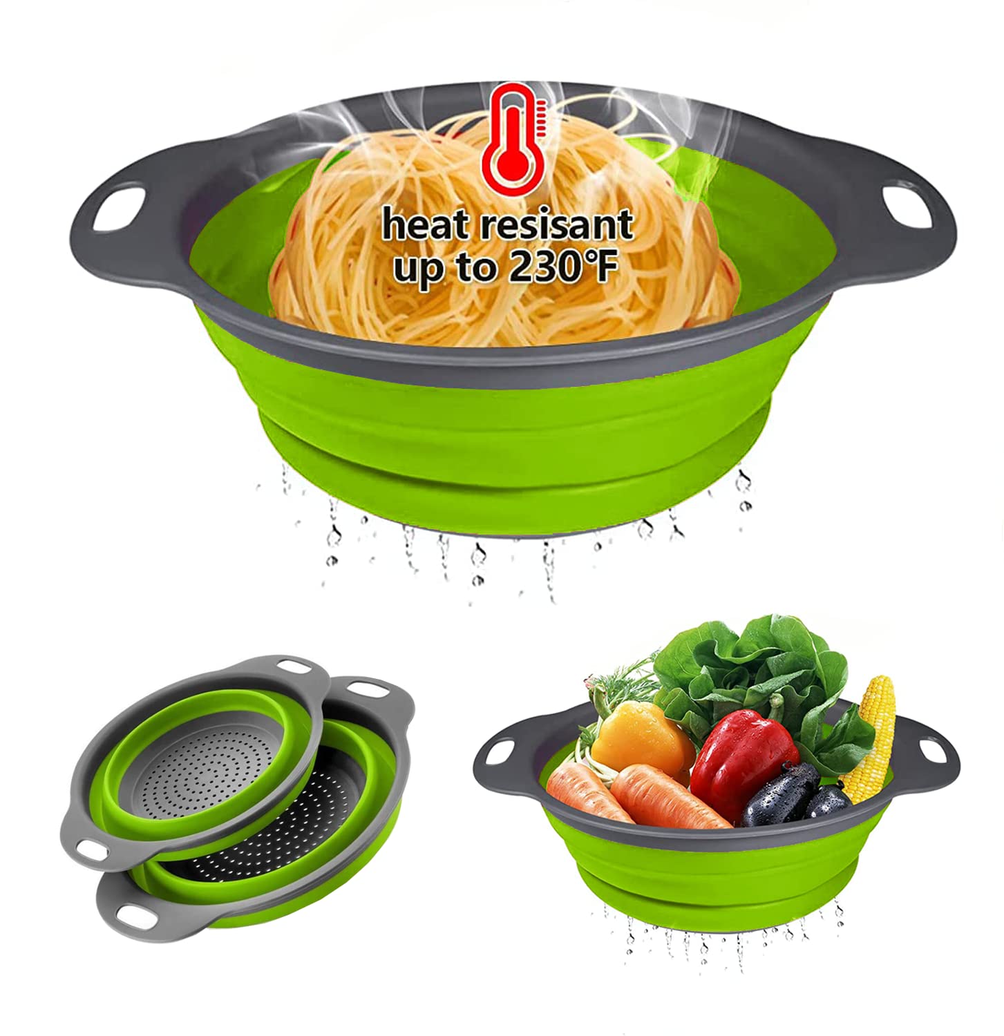 Collapsible Colander Set,Silicone Collapsible Strainer for Draining ...