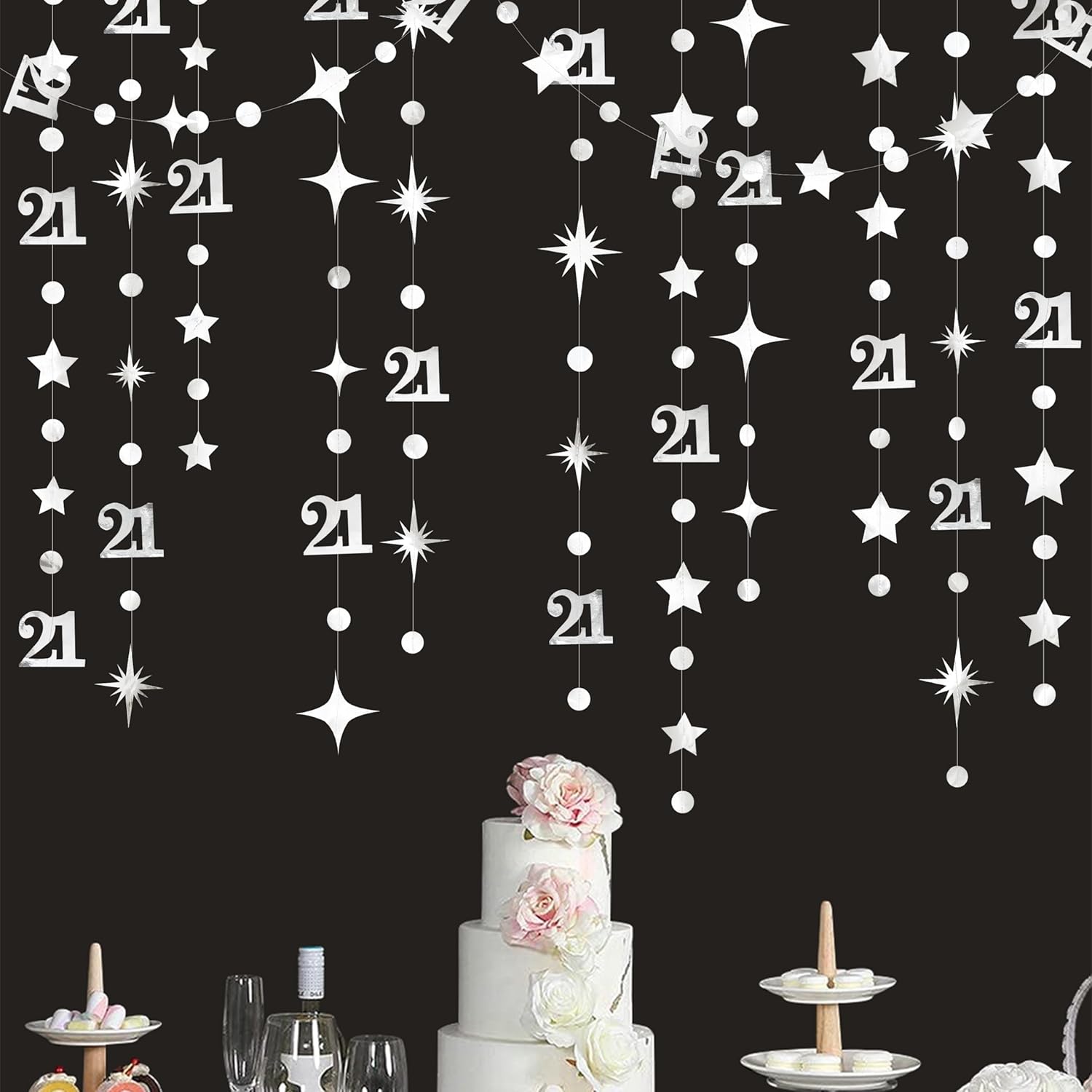 Silver 21st Birthday Decorations Number 21 Circle Dot Twinkle Star ...