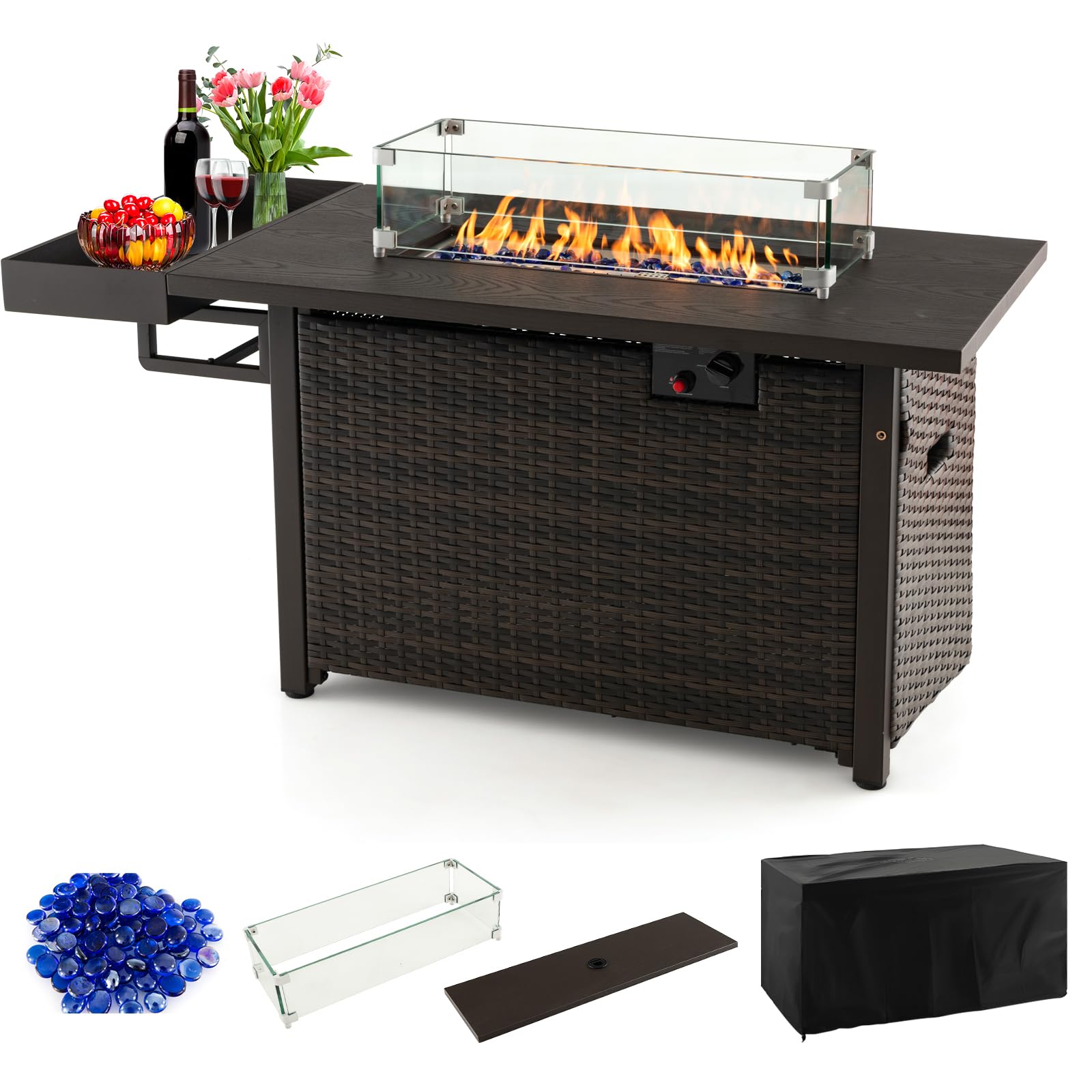 Amazon.com: Giantex 52" Outdoor Propane Fire Pit - 50,000 BTU Wicker ...