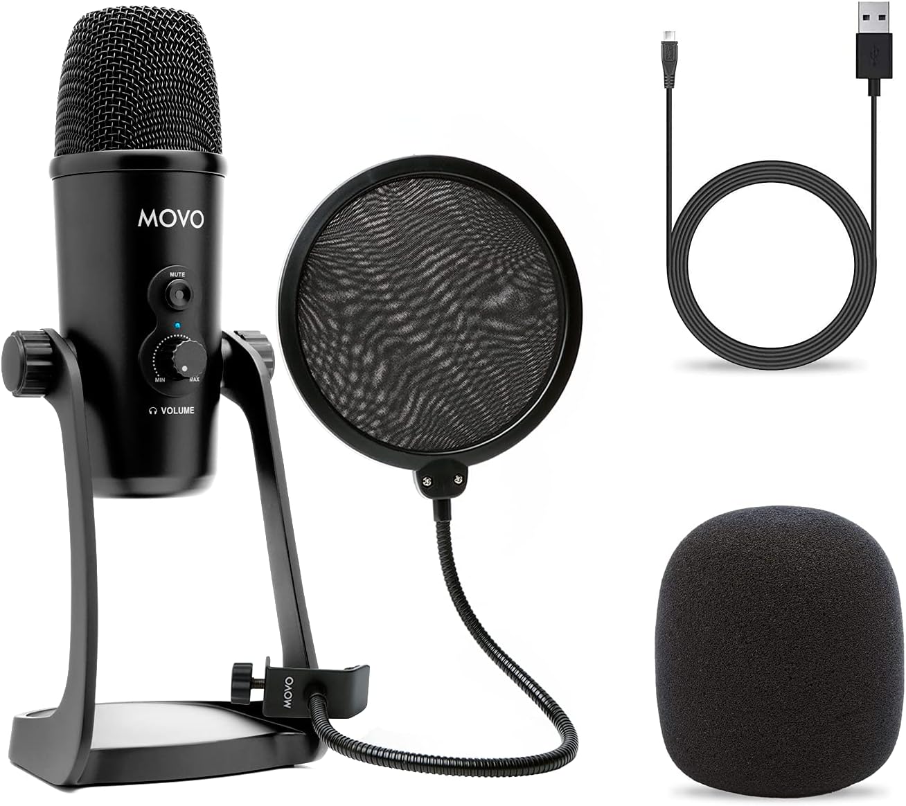 Amazon.com: Movo Desktop USB Microphone for Computer with Pop-Filter, 4 ...
