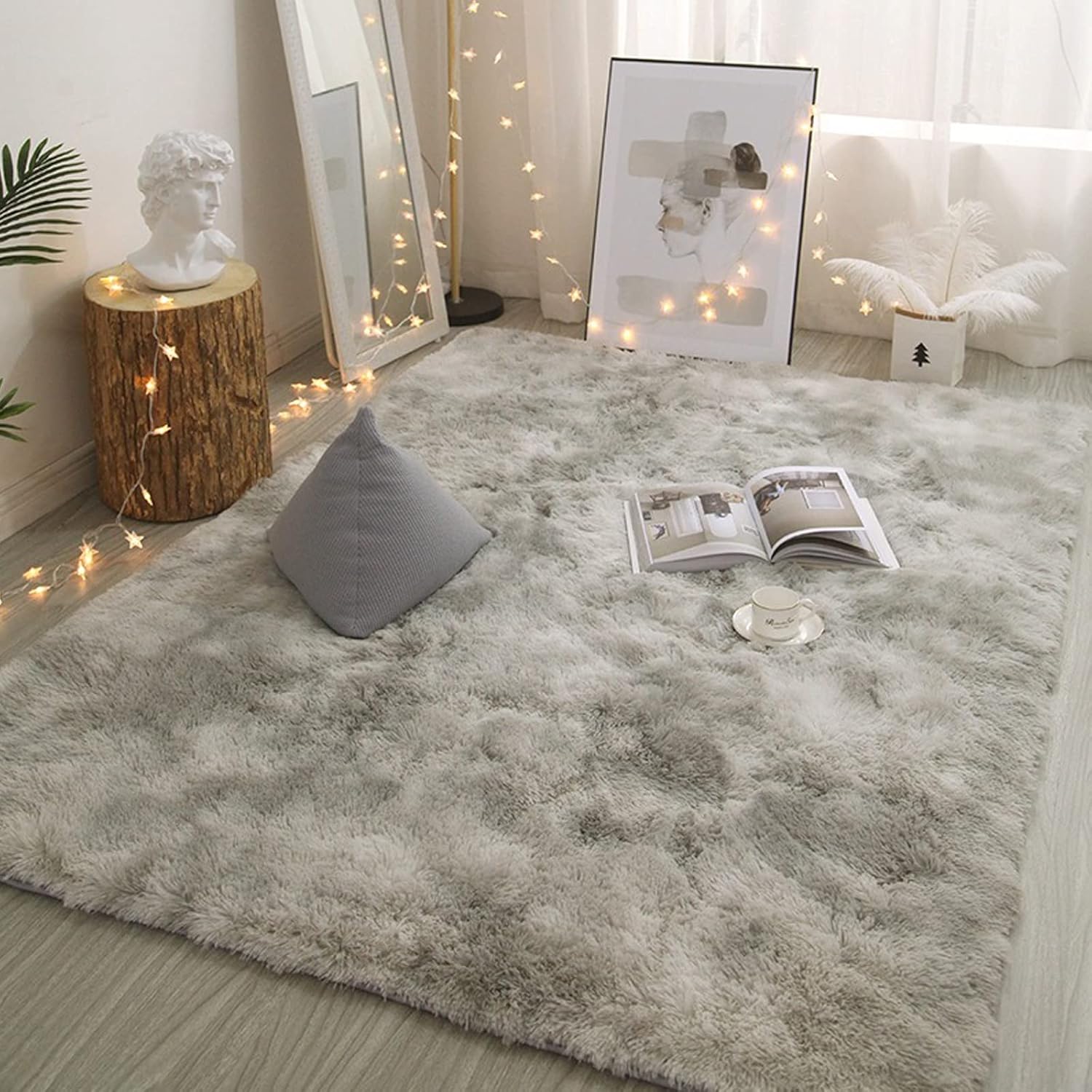 ETAOLINE Grey Rugs Living Room Large Faux Fur Rug Soft Modern Shaggy ...