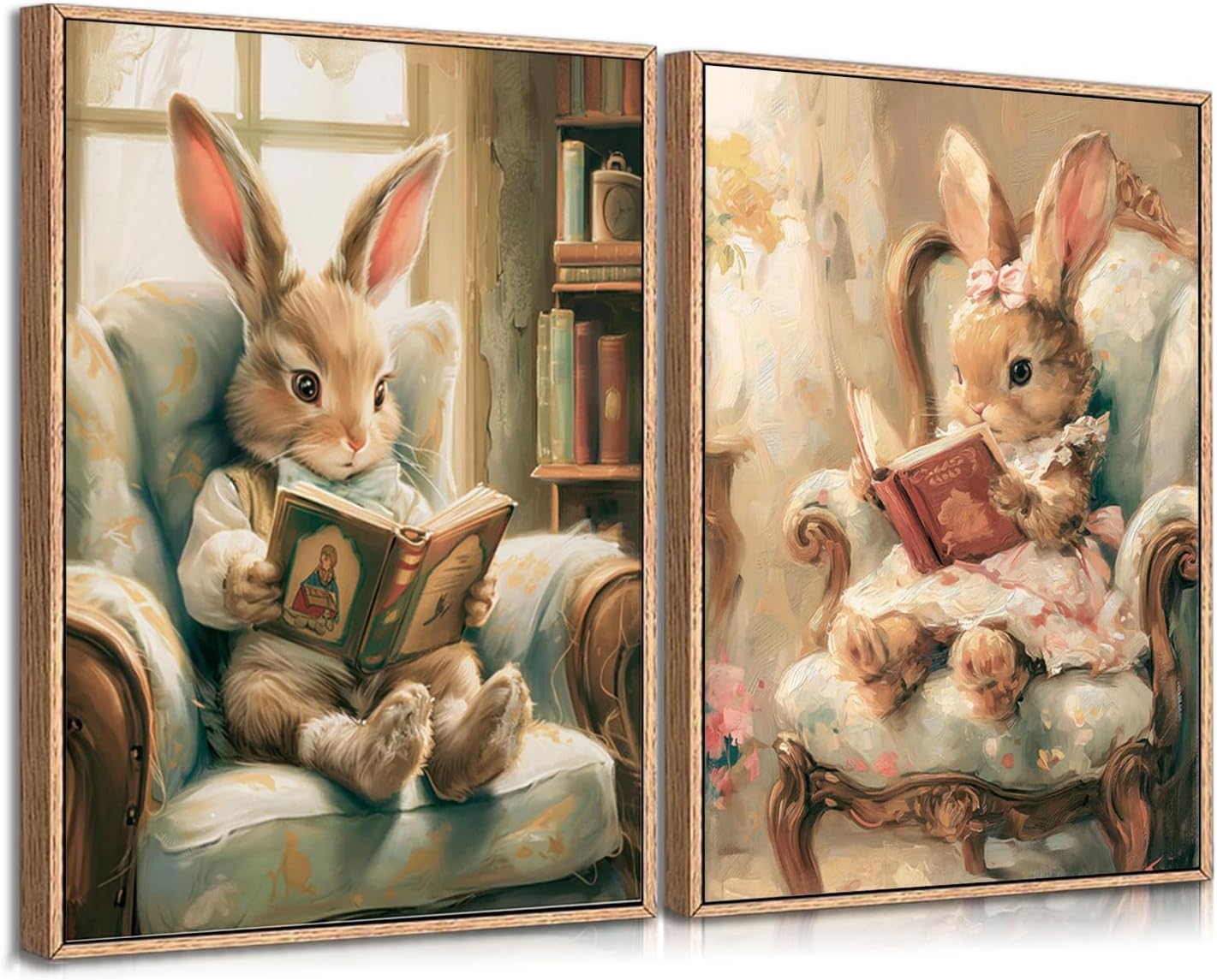 Amazon.com: Vintage Bunny Canvas Wall Art Antique Rabbit Paintings ...