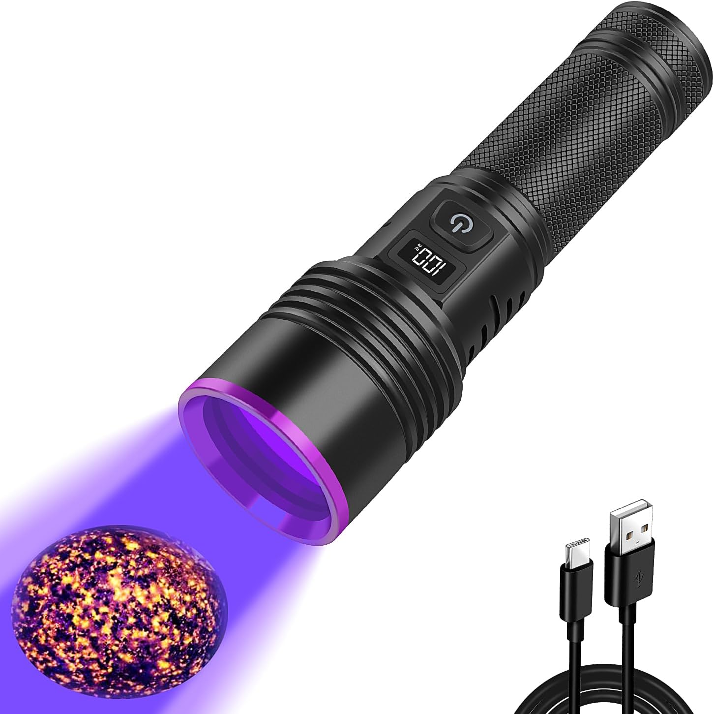 WINDFIRE UV Flashlight 365nm Black Light, Rechargeable Blacklight Flashlights with LCD Display ...