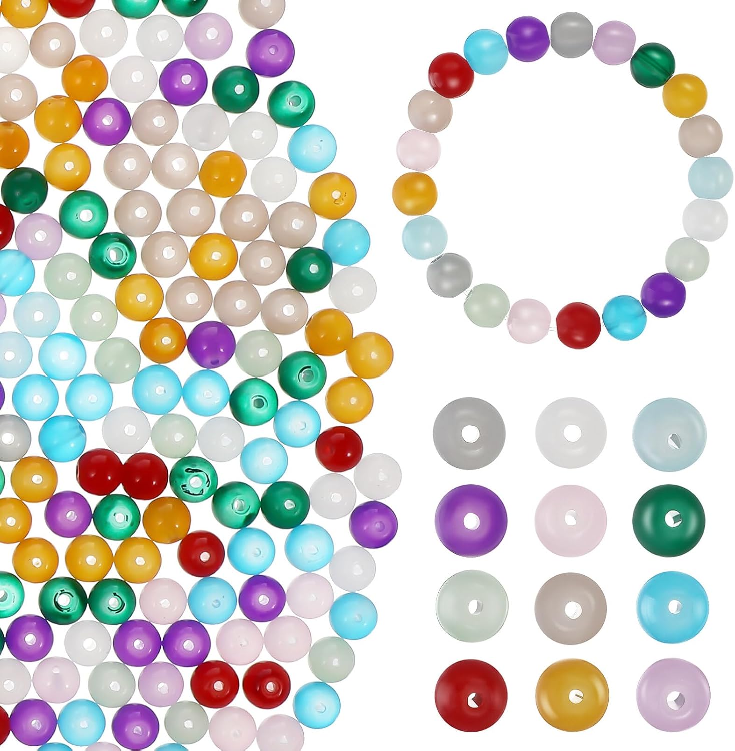 Amazon.com: SEWACC 600pcs Round Glass Beads 8mm Colorful Crystal Beads with Holes Loose Spacer ...