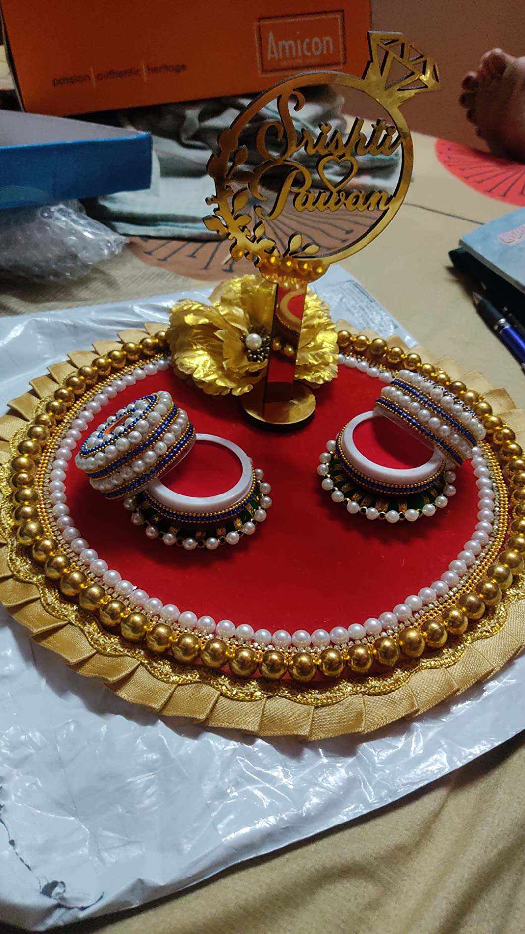 Buy Wood Creative Handicraft Engagement Ring Platter,Ring Ceremony ...