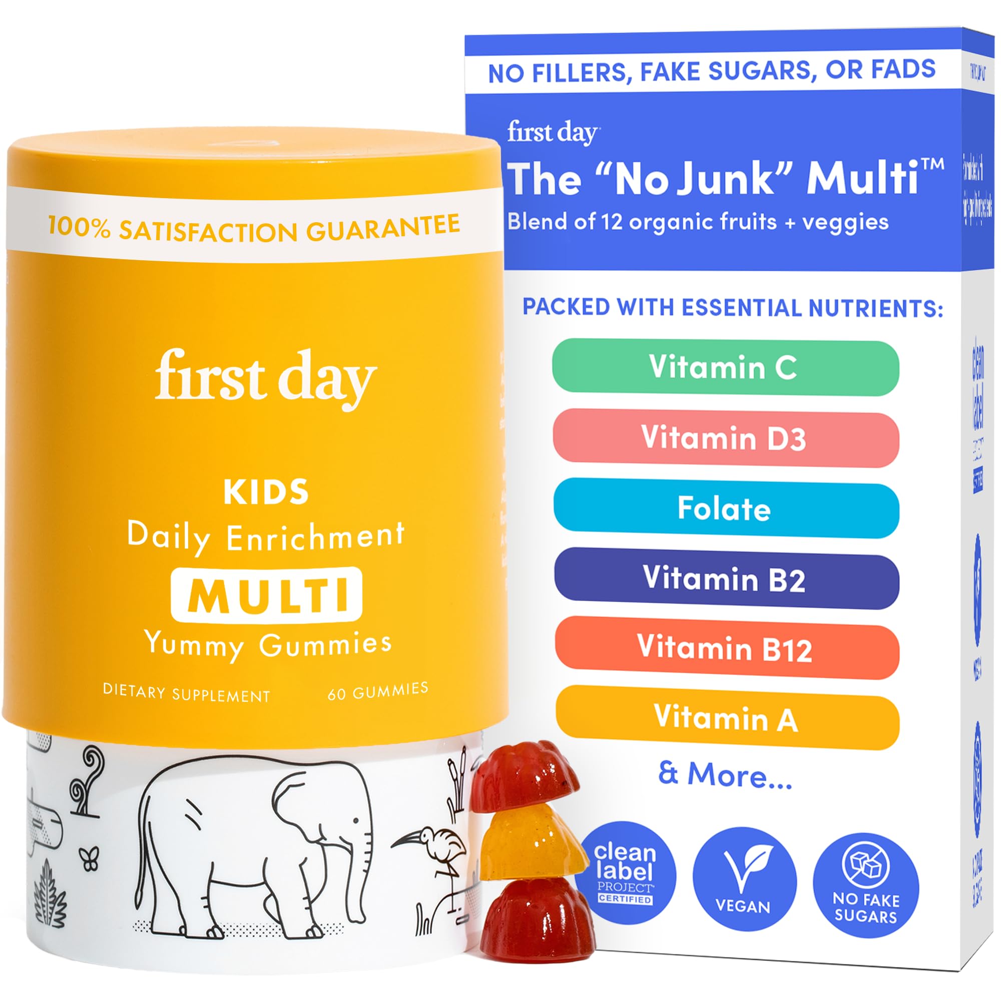 Amazon.com: FIRST DAY Kids Essential Multivitamin Gummies, Vitamin A ...