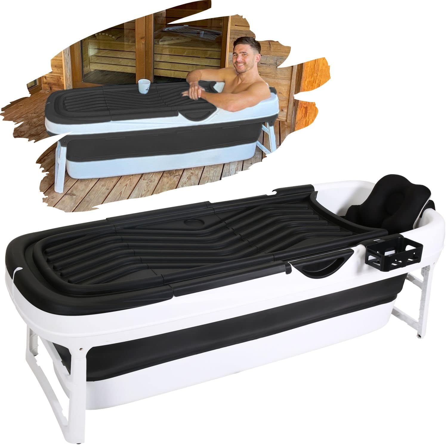 CRS Baignoire pliable pour adulte XXL - Noir - 158 x 60 x 53 cm - Avec ...