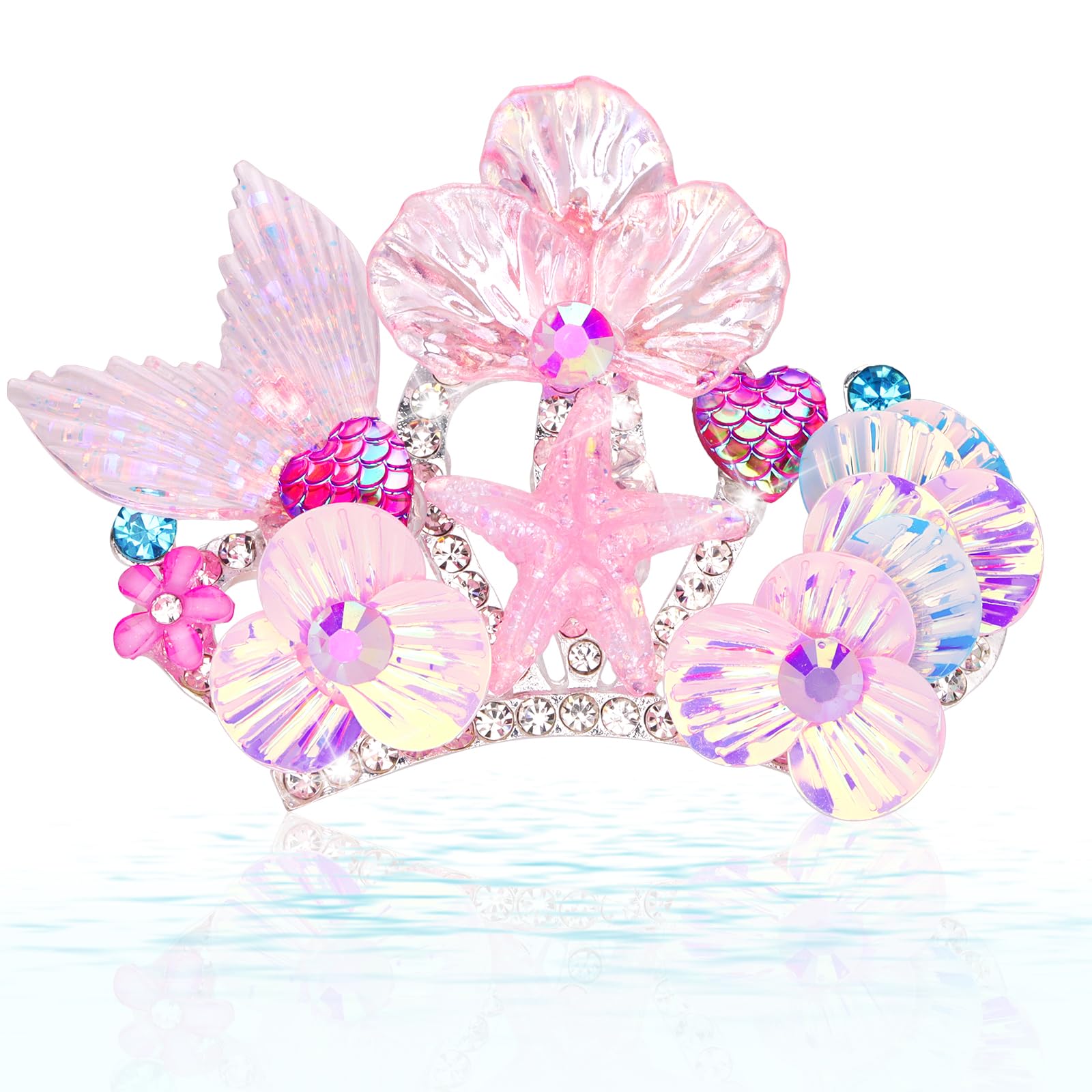 Amazon.com : CIEHER Small Mermaid Headpiece - Pink Mermaid Crown Tiara ...