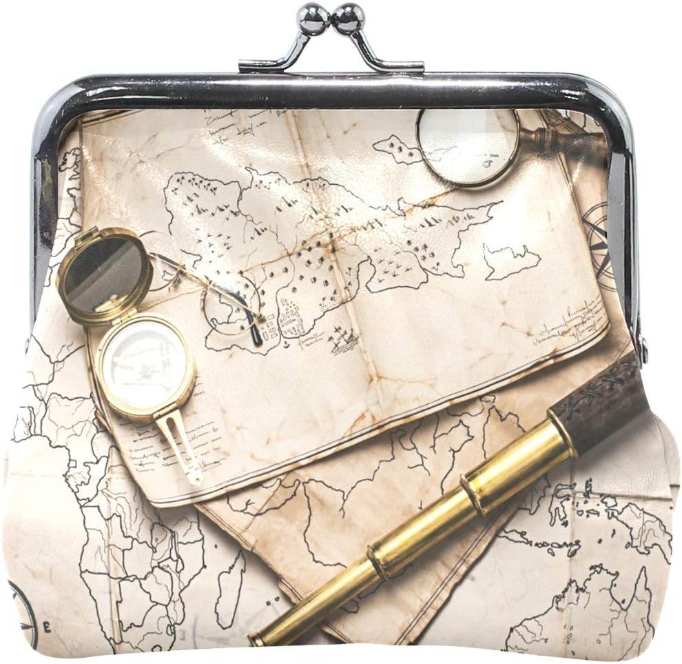 Old Pirate Treasure Map Pouch Small Wallet - Kiss-lock Change Coin ...