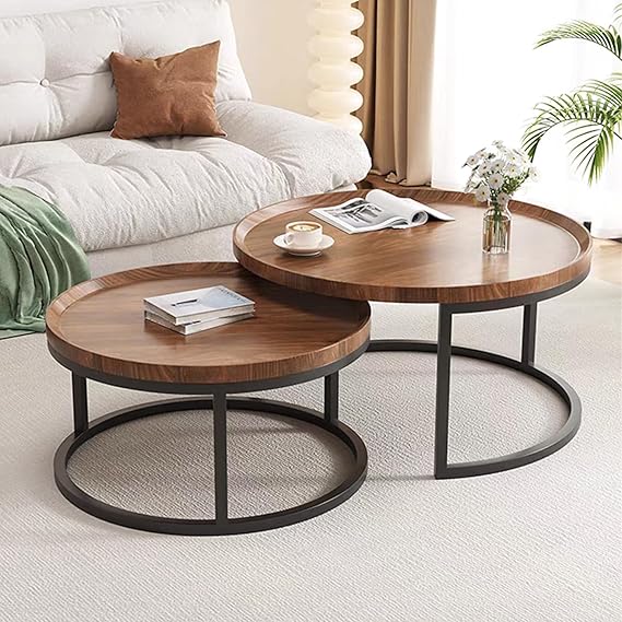 Amazon.com: Round Nesting Coffee Table Modern Nesting Side Set of 2 End Table, for Living Room ...