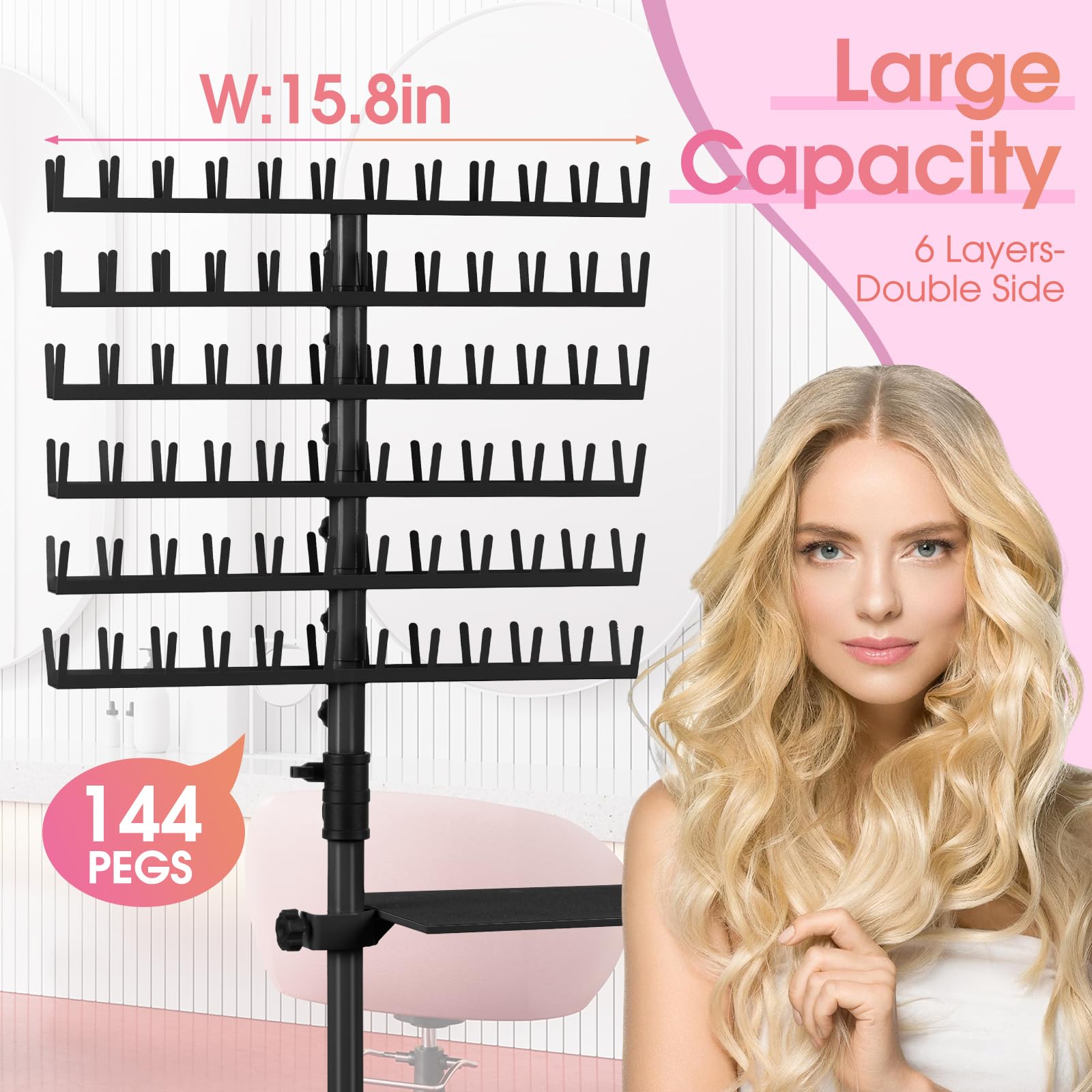 Snapklik.com : Klvied Braiding Hair Rack Standing 144 Pegs, Heavy Duty ...
