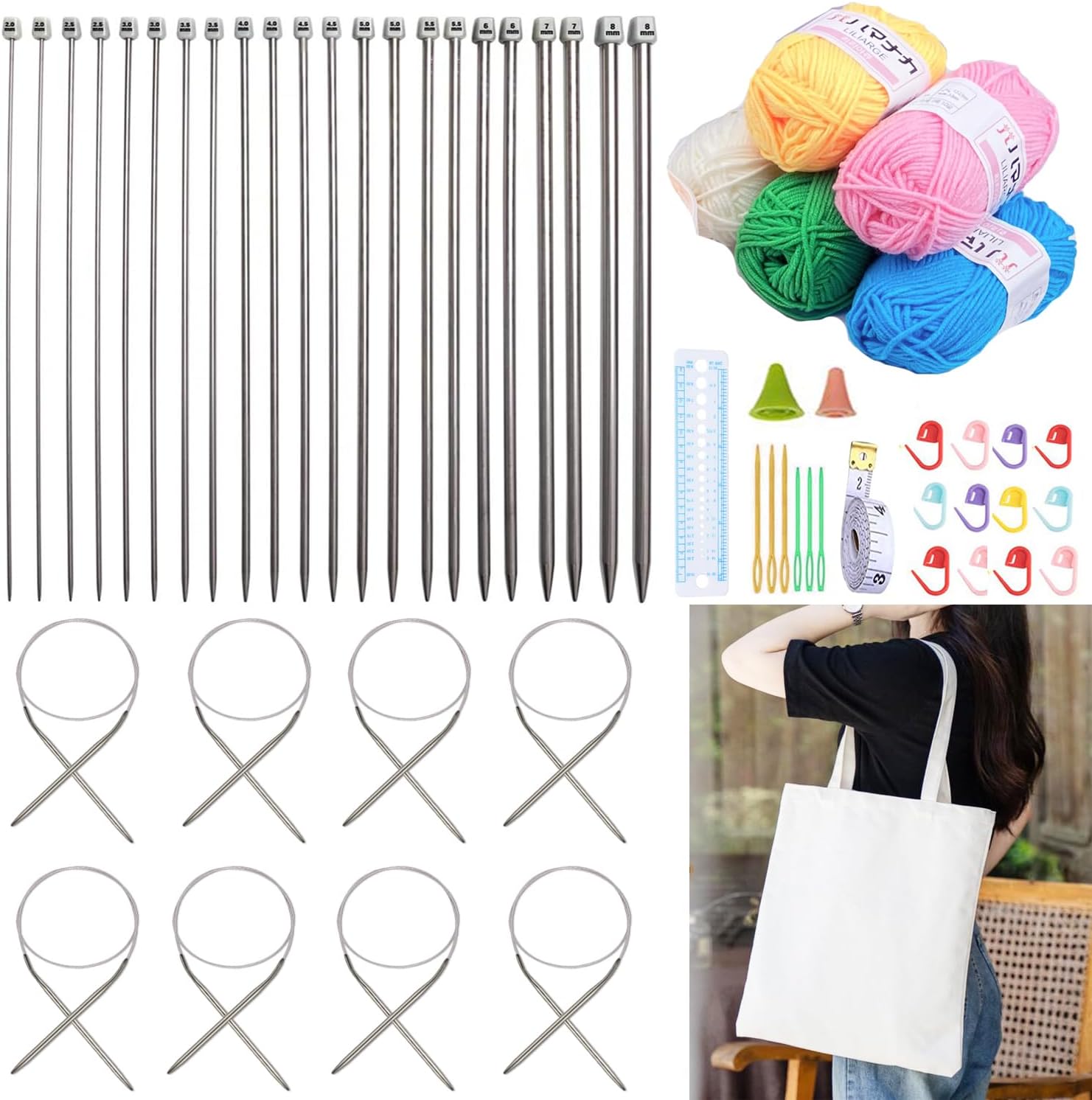 Amazon.com: Weabetfu Knitting Needles Set,22 Pcs Single Pointed ...