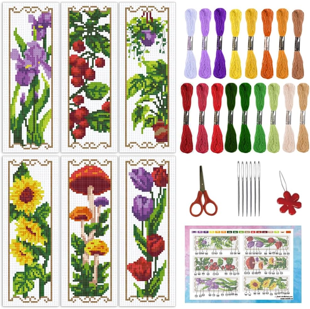 Amazon.com: INFUNLY 6 Set Tulips Cross Stitch Bookmark Kit Sunflower ...