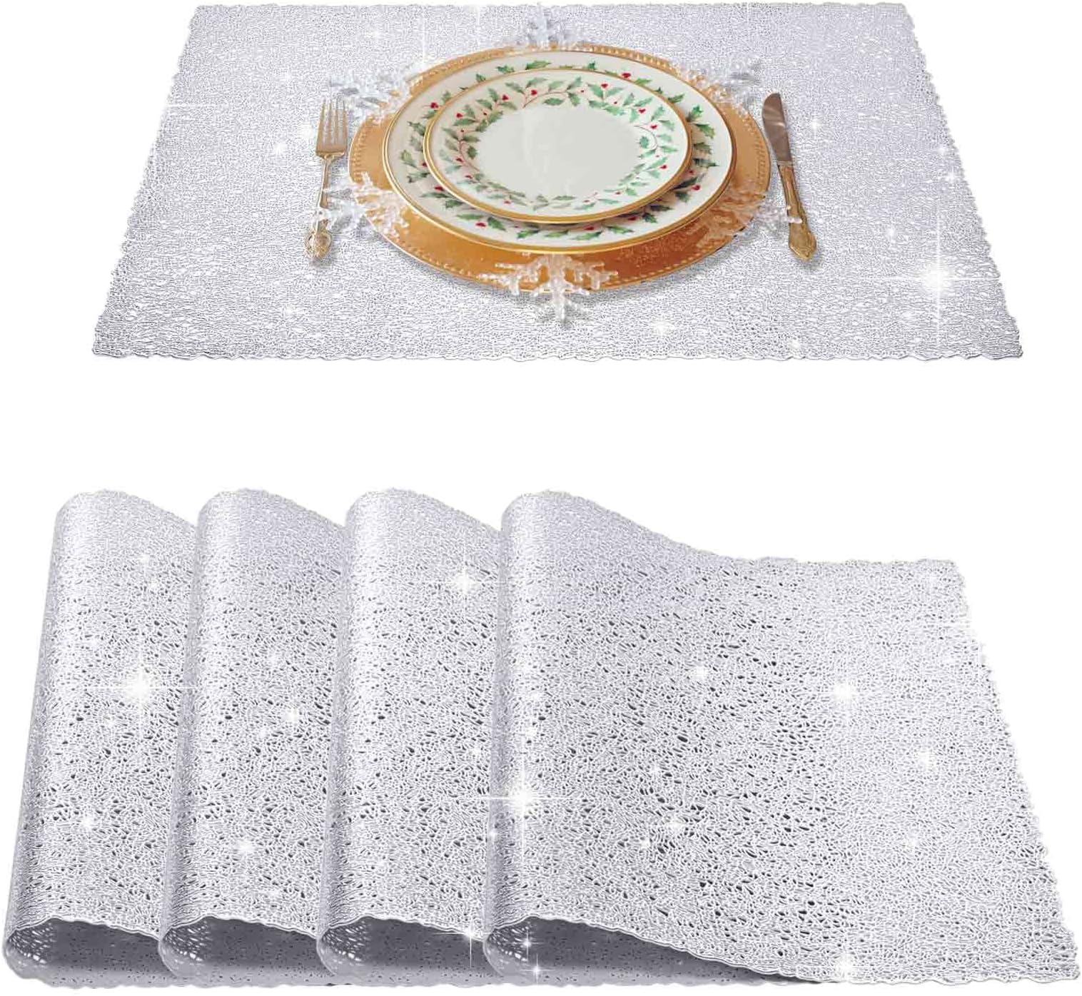 Amazon.com: San Tungus Pack of 4, 12x16 Inches Sequin Table Placemat ...