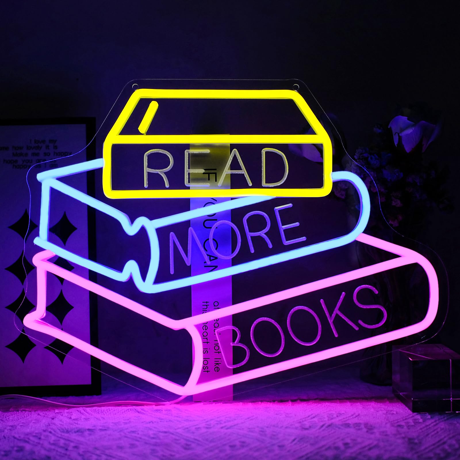 Amazon.com : Virlusy Read More Books Neon Sign for Wall Decor Dimmable ...