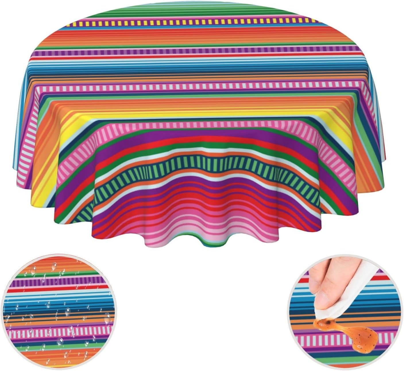 Amazon.com: Oudain 6 Pcs Colorful Table Cloth Stain Resistant Plastic Mexican Stripe Round ...