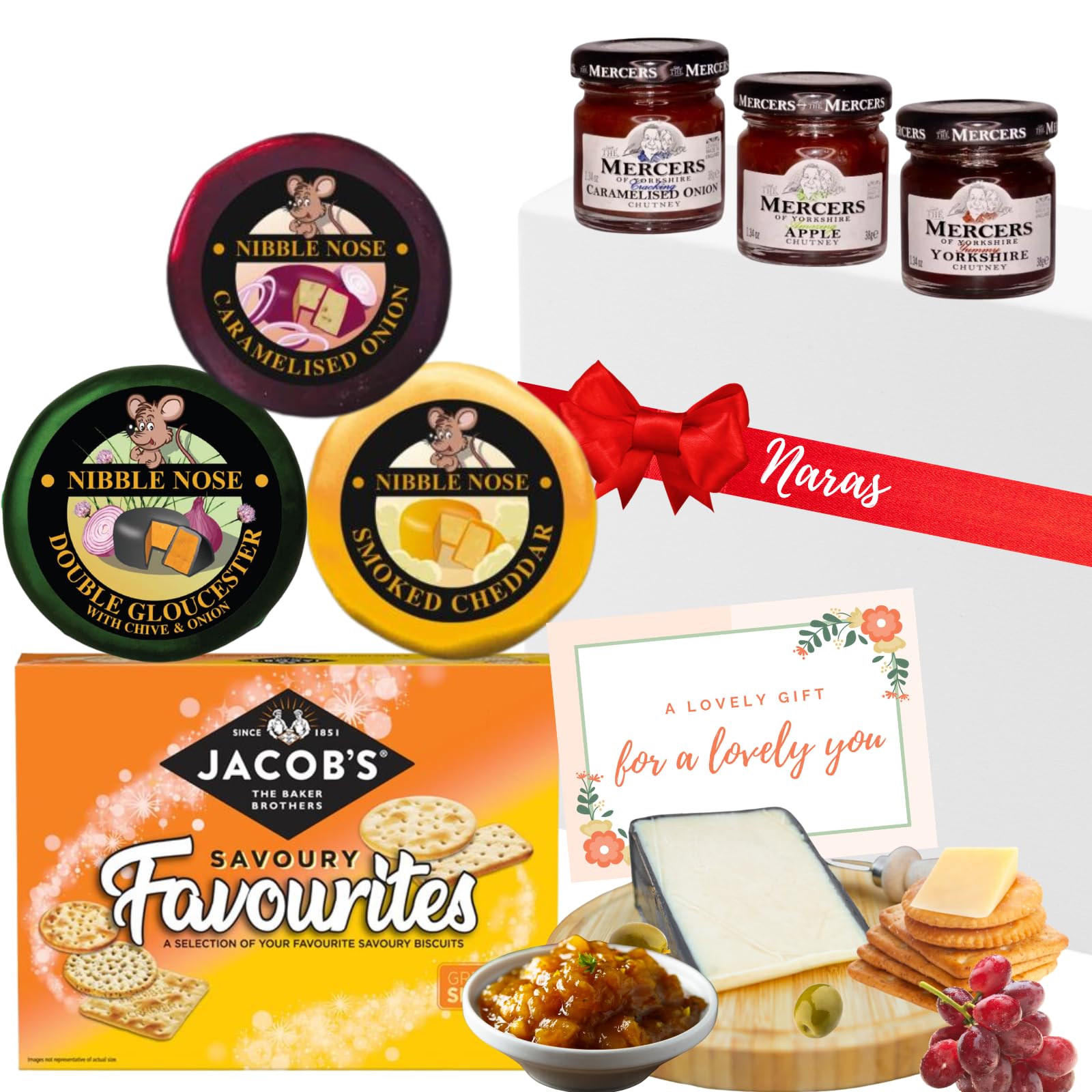 Cheese Hamper Gift Set - Wax Truckle Cheese 3x, Biscuits, Chutney 3x ...