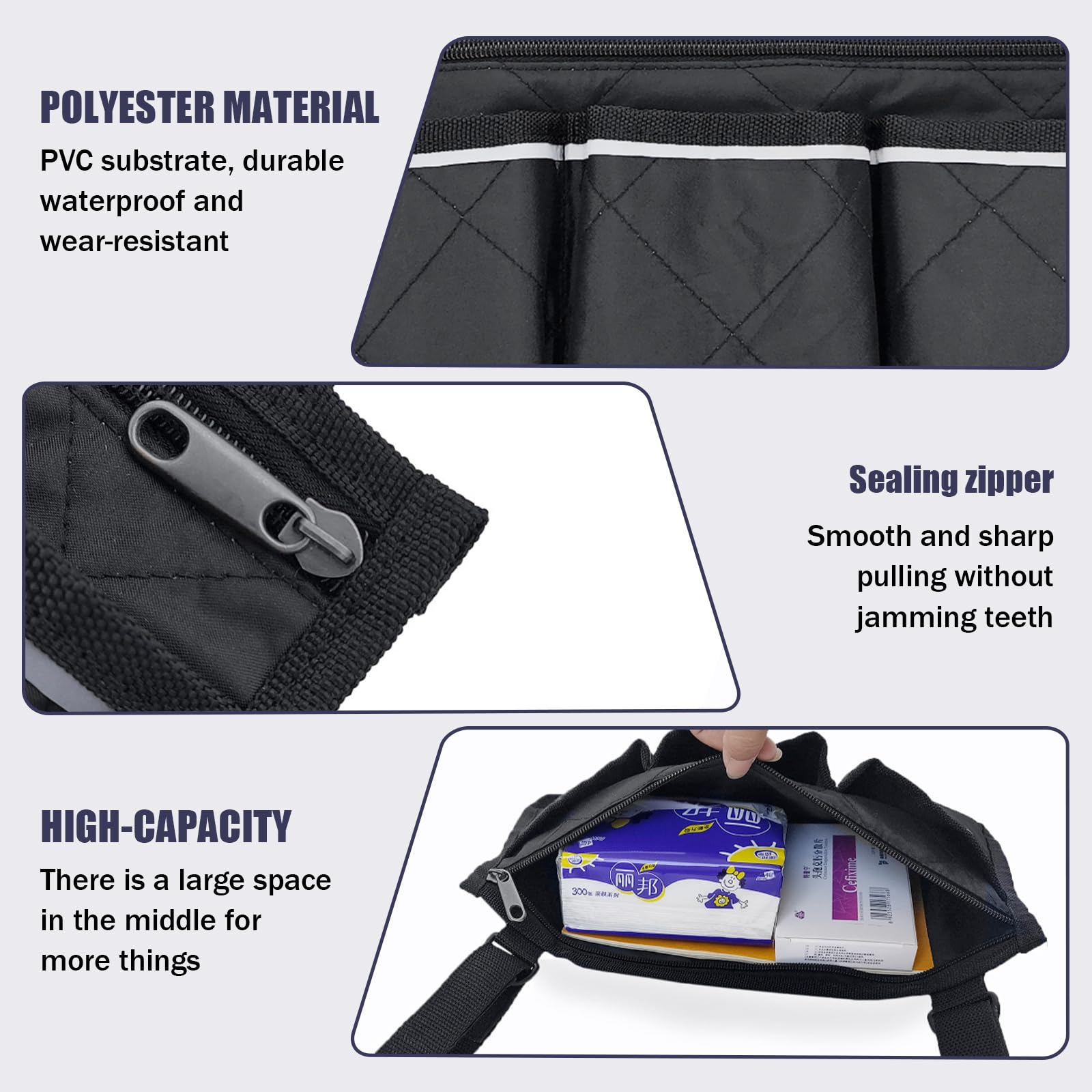 Wheelchair Armrest Side Bag Organizer, Black Mobility Scooter Storage ...