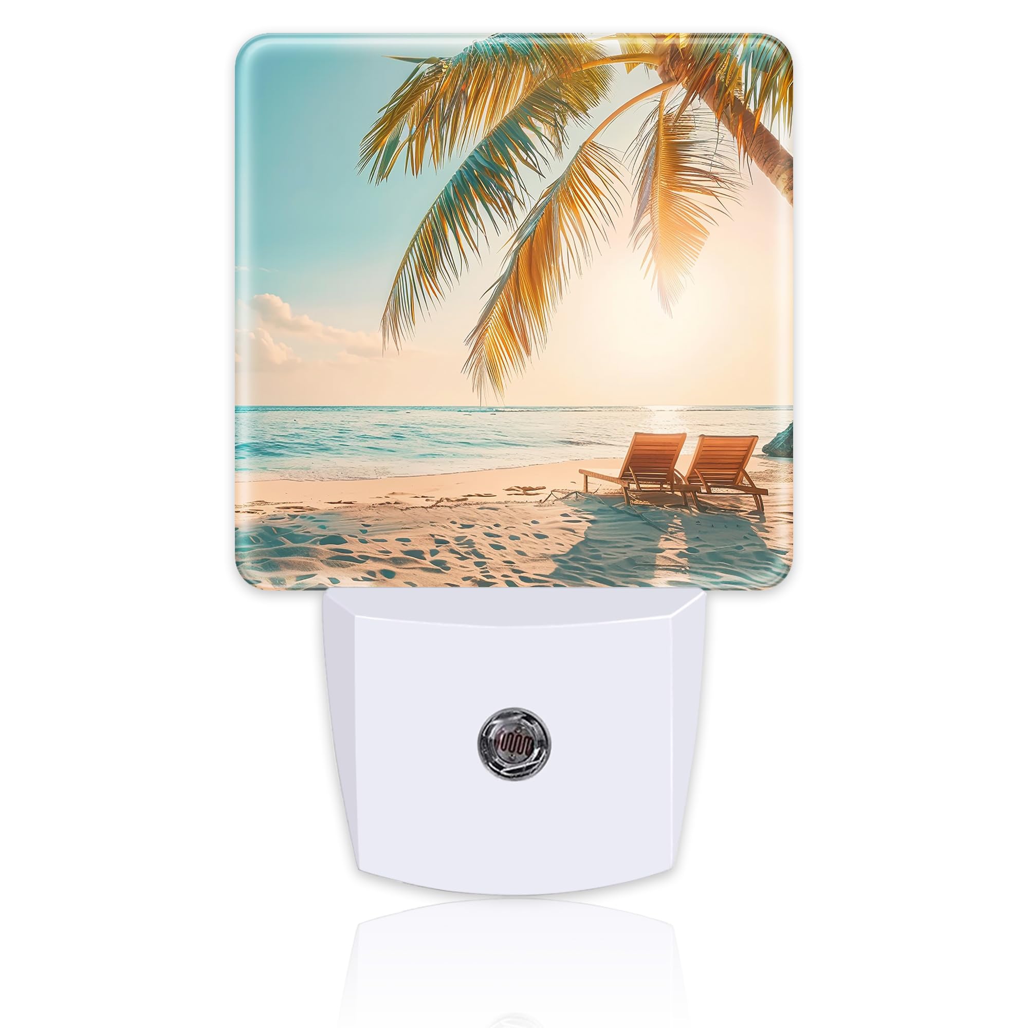 Beach and Sunset Night Light Plug into Wall, Tropical Palm Tree and ...