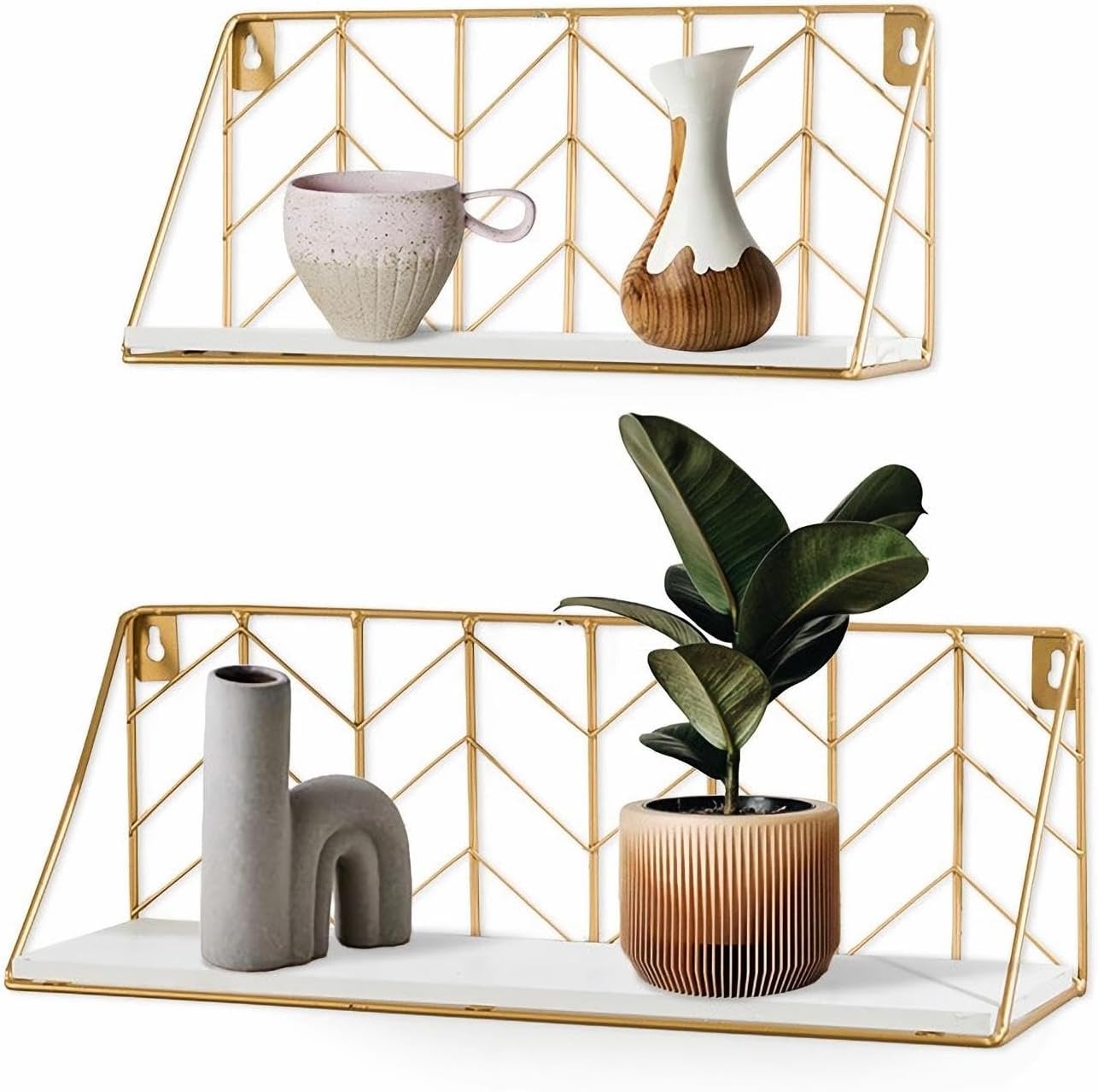 Amazon.com: ROSE BLOOM Gold Floating Shelves for Wall Set of 2, White ...