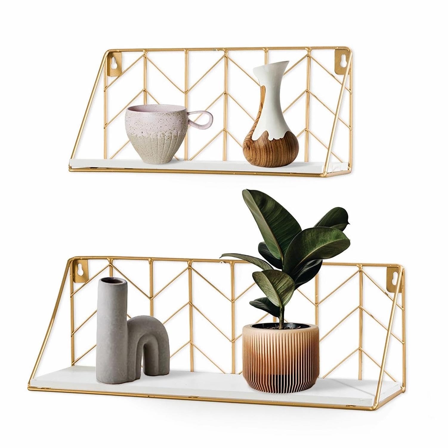Amazon.com: ROSE BLOOM Gold Floating Shelves for Wall Set of 2, White ...
