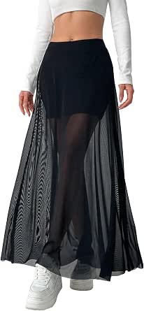 Floerns - Falda larga de malla transparente para mujer : Amazon.com.mx ...