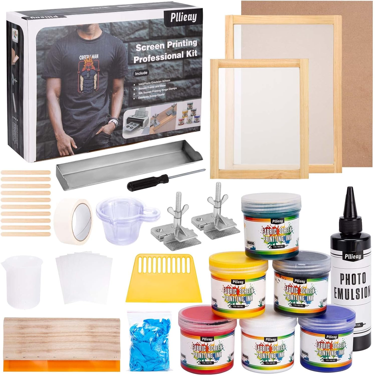 Pllieay 62PCS Complete Screen Printing Kit with Fabric Ink, Emulsion ...