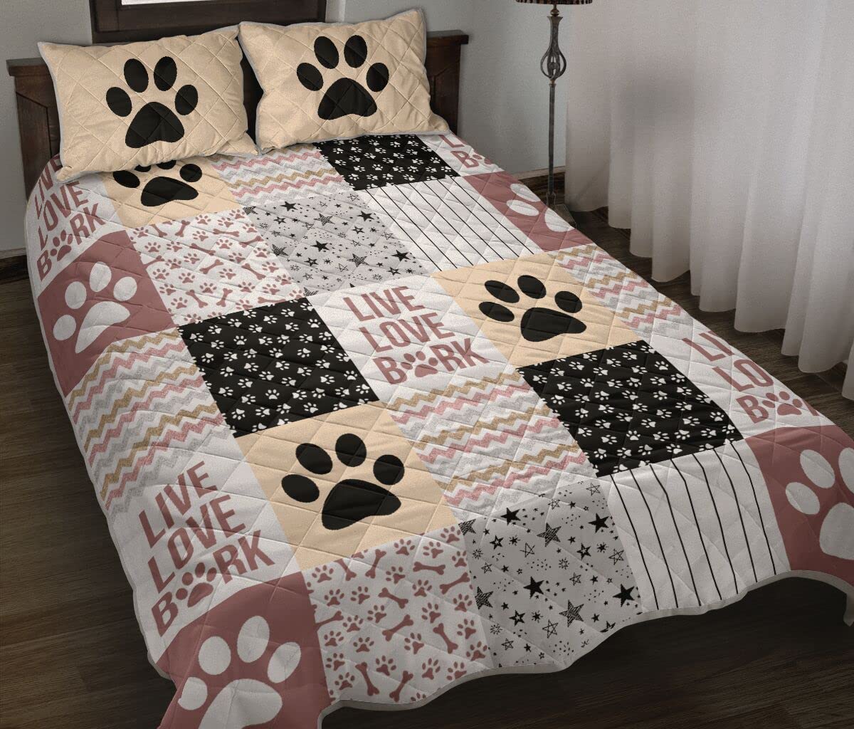 Amazon.com: Dog Shape Pattern Beige Quilt - Live Love Bark Quilt Dog ...