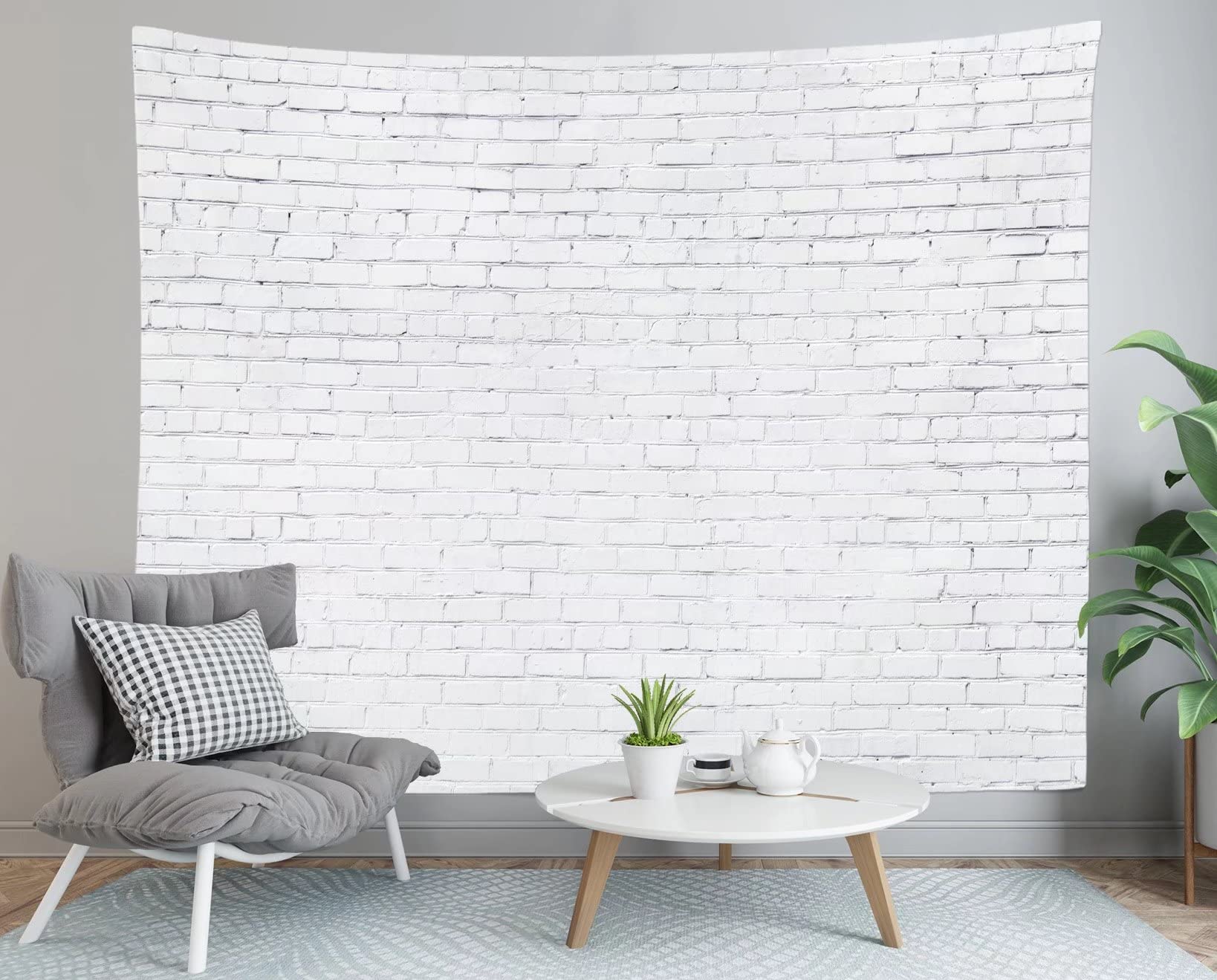 Snapklik.com : White Brick Wall Tapestry Pure White Vintage Brick Stone ...