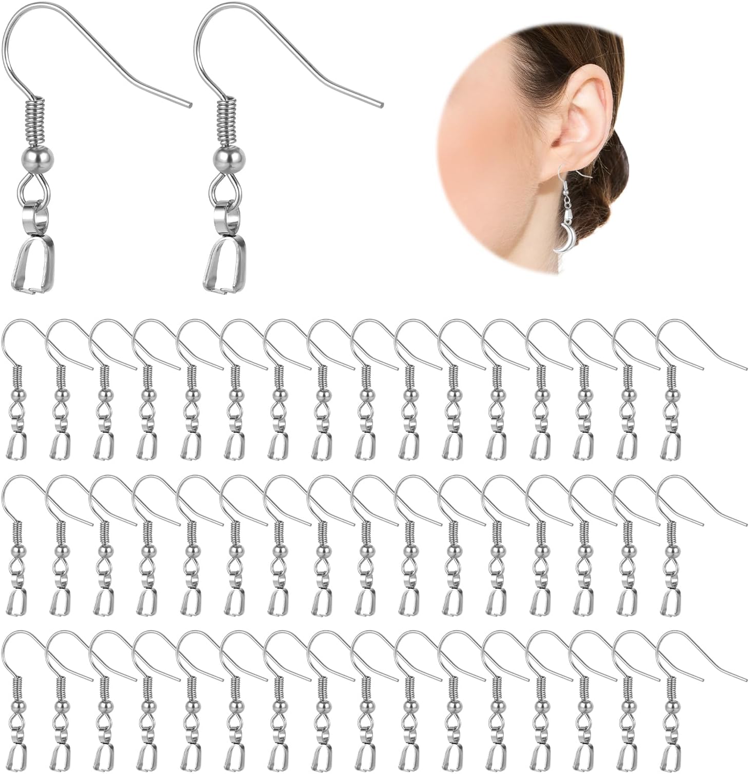 Amazon.com: 50 Pcs Stainless Steel Earring Hooks, Wire Ear Ball Hooks ...